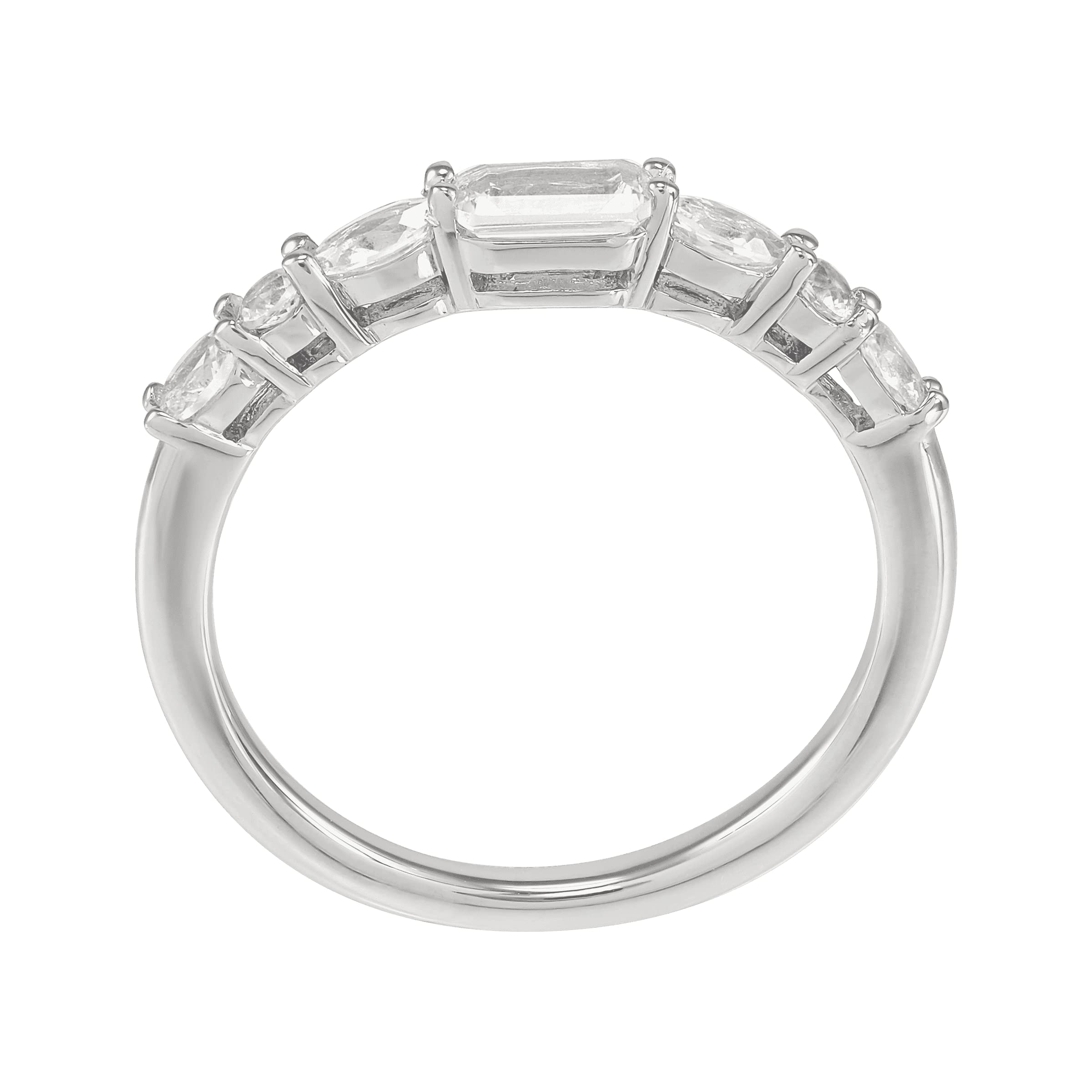 Welry Geometric Created White Sapphire Band Ring in Sterling Silver, Size 10, Size 10
