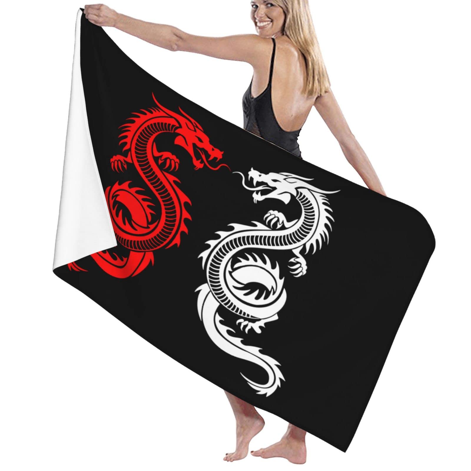 Zahika Chinese Dragon Beach Towel Absorbent Bathroom Towels Beach Towels Oversized Super β32x52 Inch