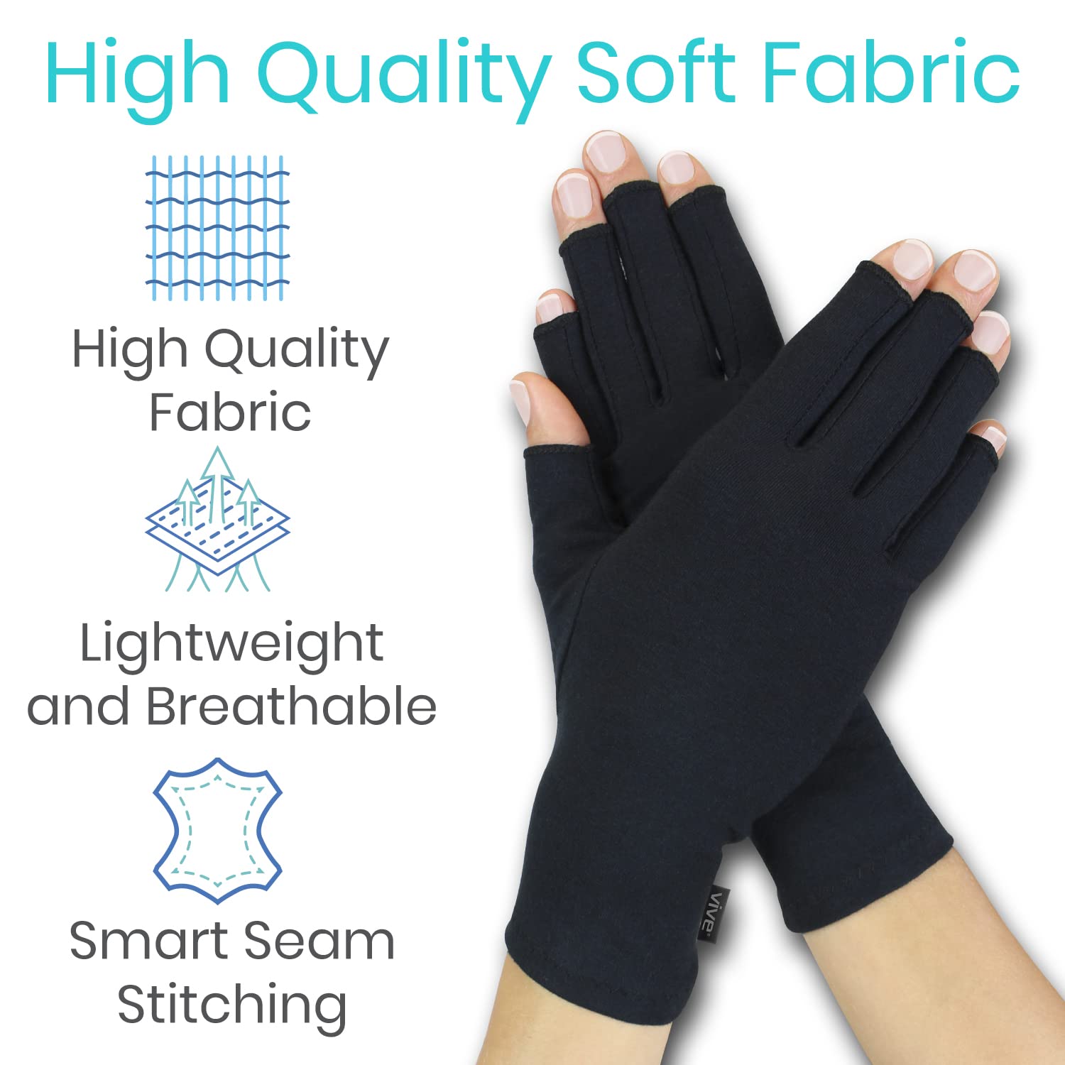 Vive Rheumatoid Arthritis Gloves - Men and Women Fingerless Compression Wrap for Hand Pain and Osteoarthritis - Black Hand Wrap for Arthritic Joint Symptom Relief - Open Finger Fit