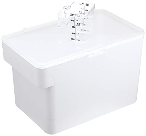 YAMAZAKI home Tower Rice Storage with Scoop Cut-Out(Includes Measuring Cup) WH Space saving, One Size, White