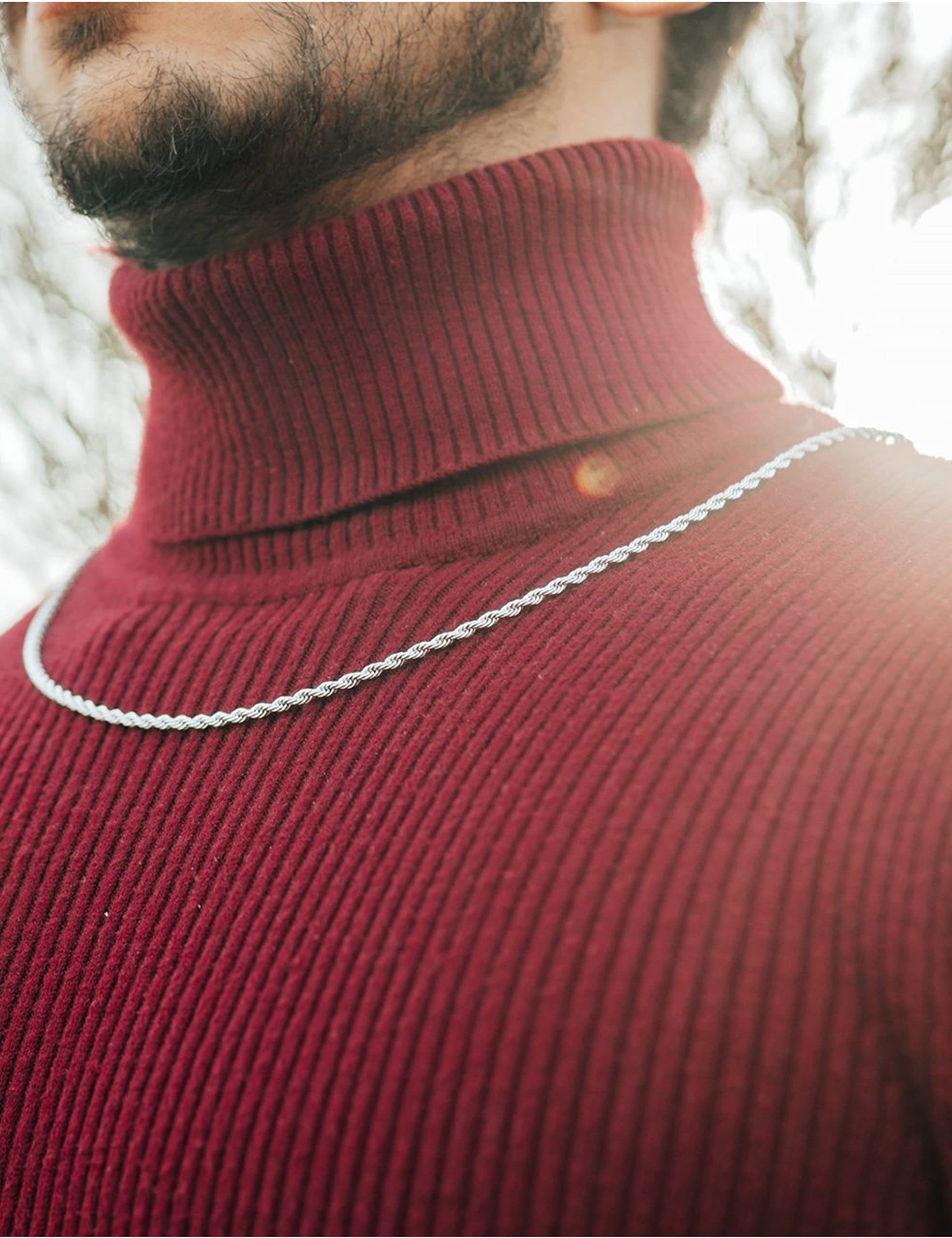 Waitsoul 925 Sterling Silver Rope Chain Lobster Clasp 2mm Silver Chain for Men Women Silver Necklace Chain 20 Inch