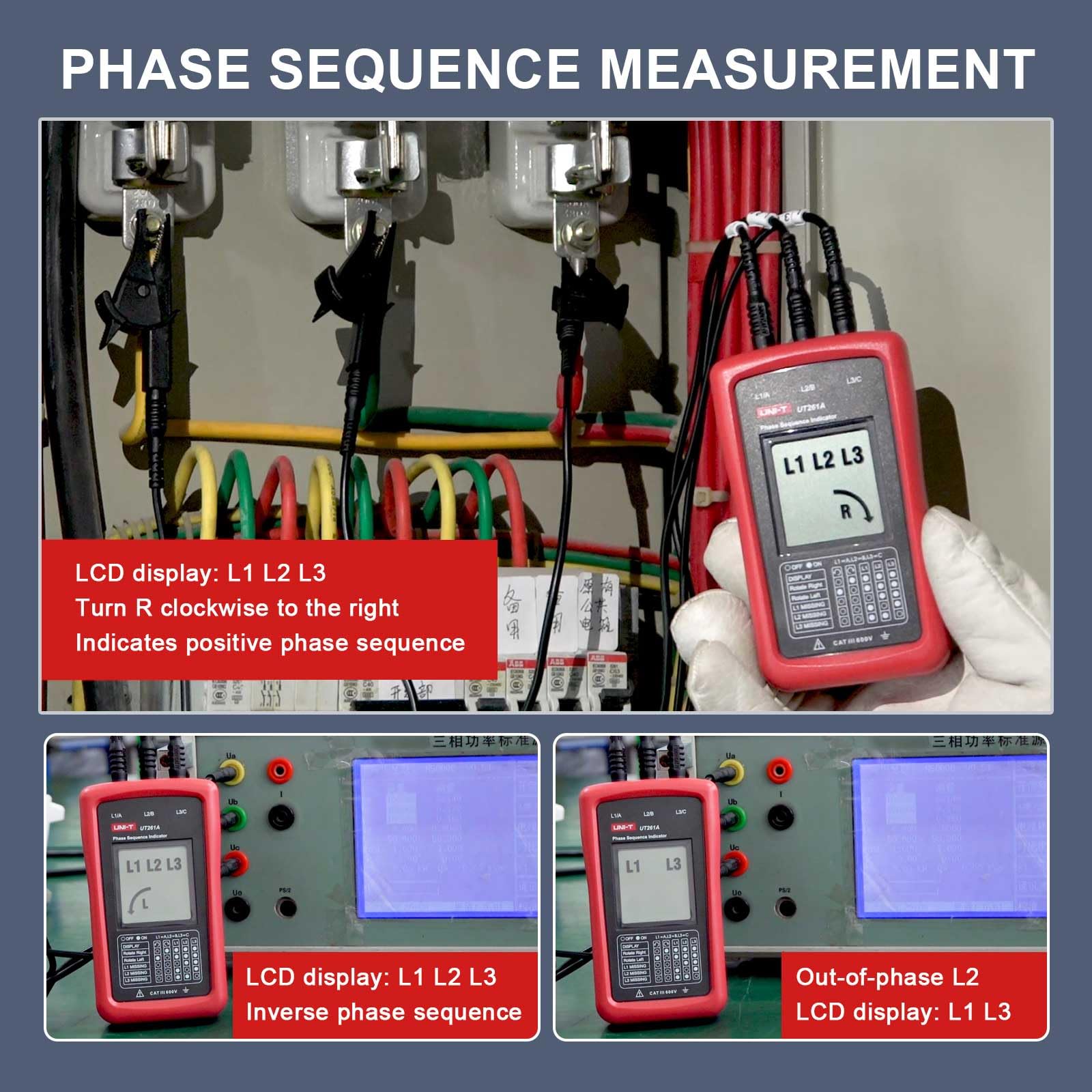 UNI-T UT261B Phase Sequence Tester Lack Phase Meter Motor Rotation Indicator AC 40 700V 90 600V