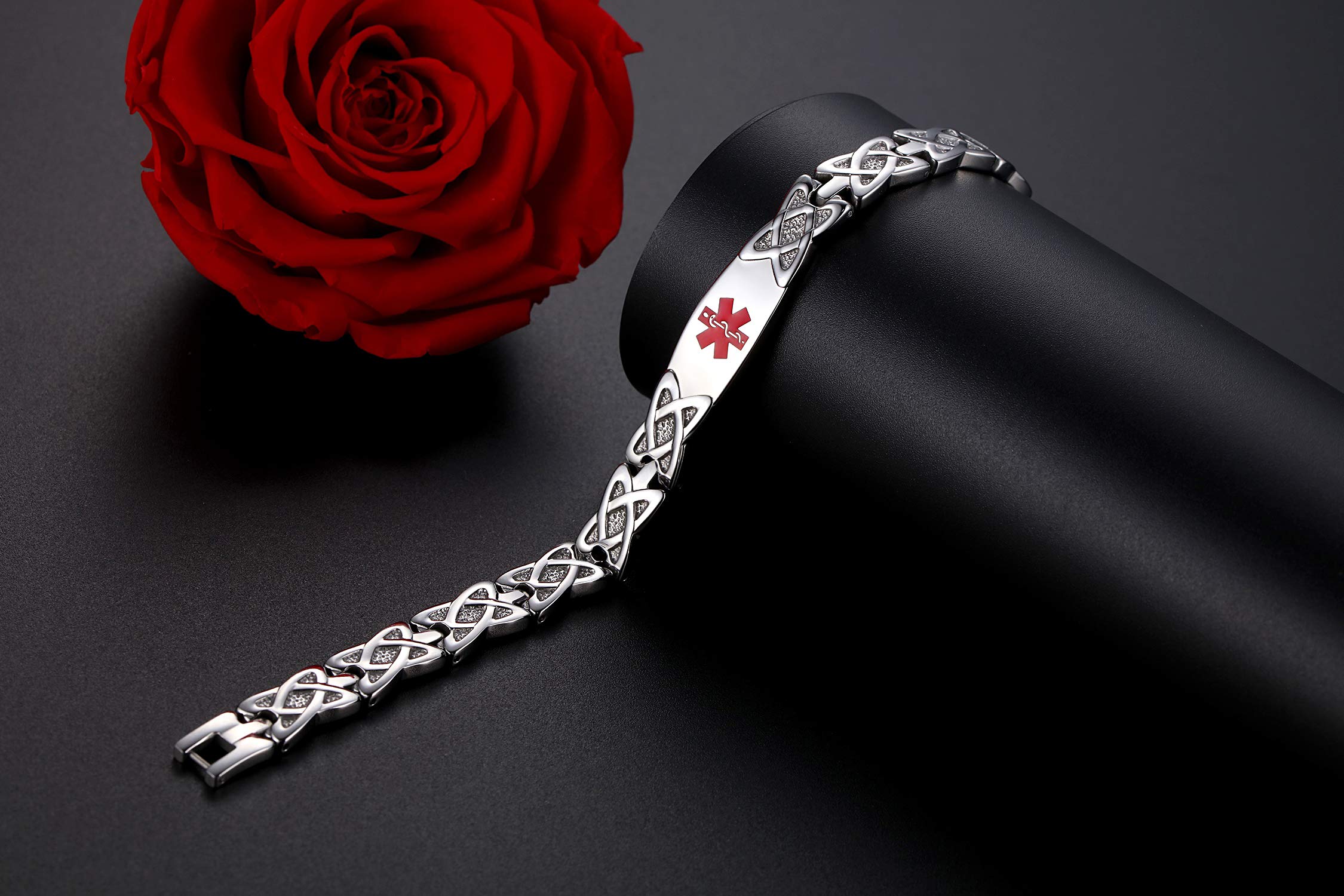 Tarring Shiny Star identification Bracelets for Women Medical alert bracelet with Free Engraving(7.5)
