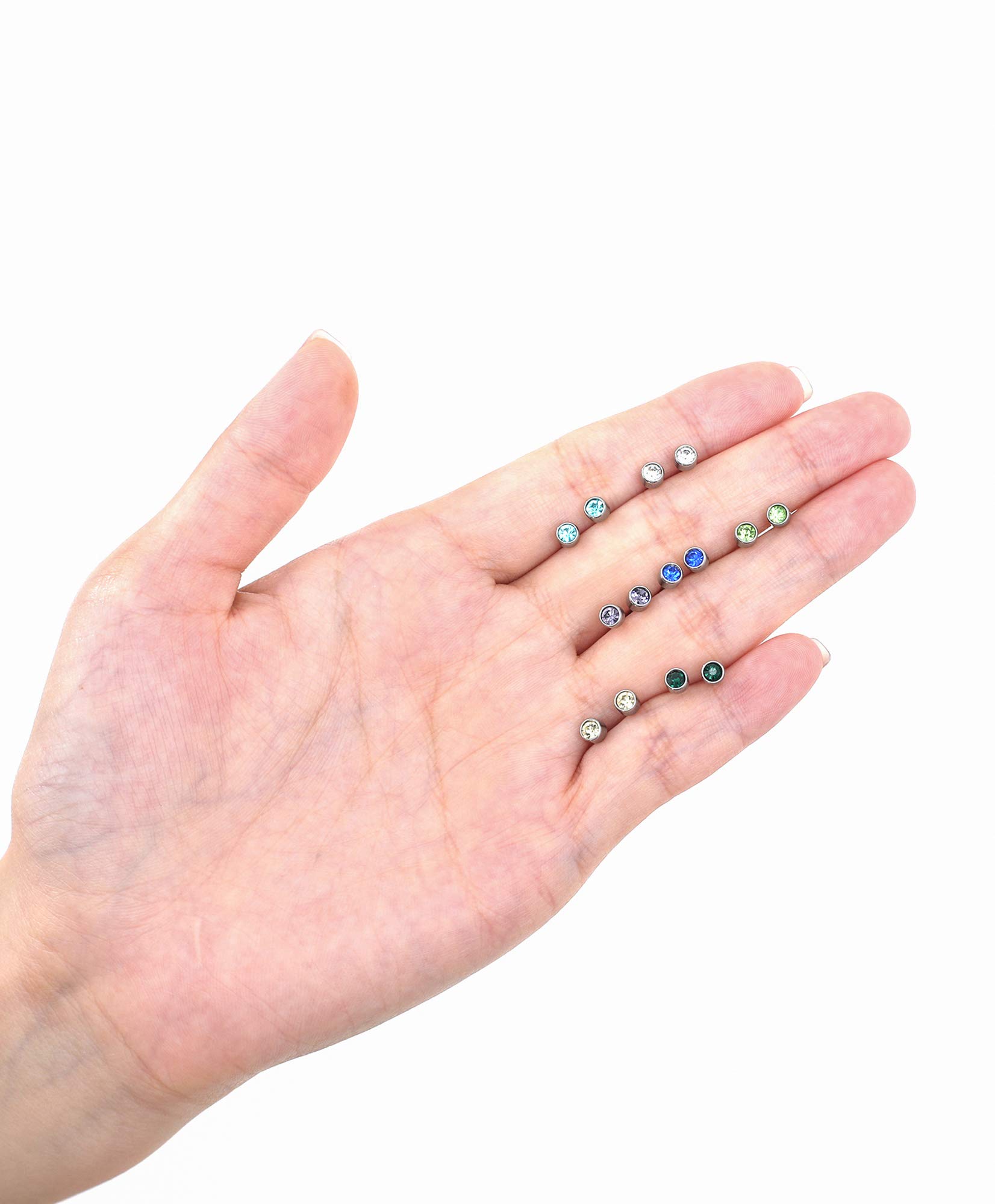 Tornito 14 Pairs Stainless Steel CZ Stud Earrings for Women Multicolor Cubic Zirconia Cartilage Helix Earrings Set Screwback 4MM
