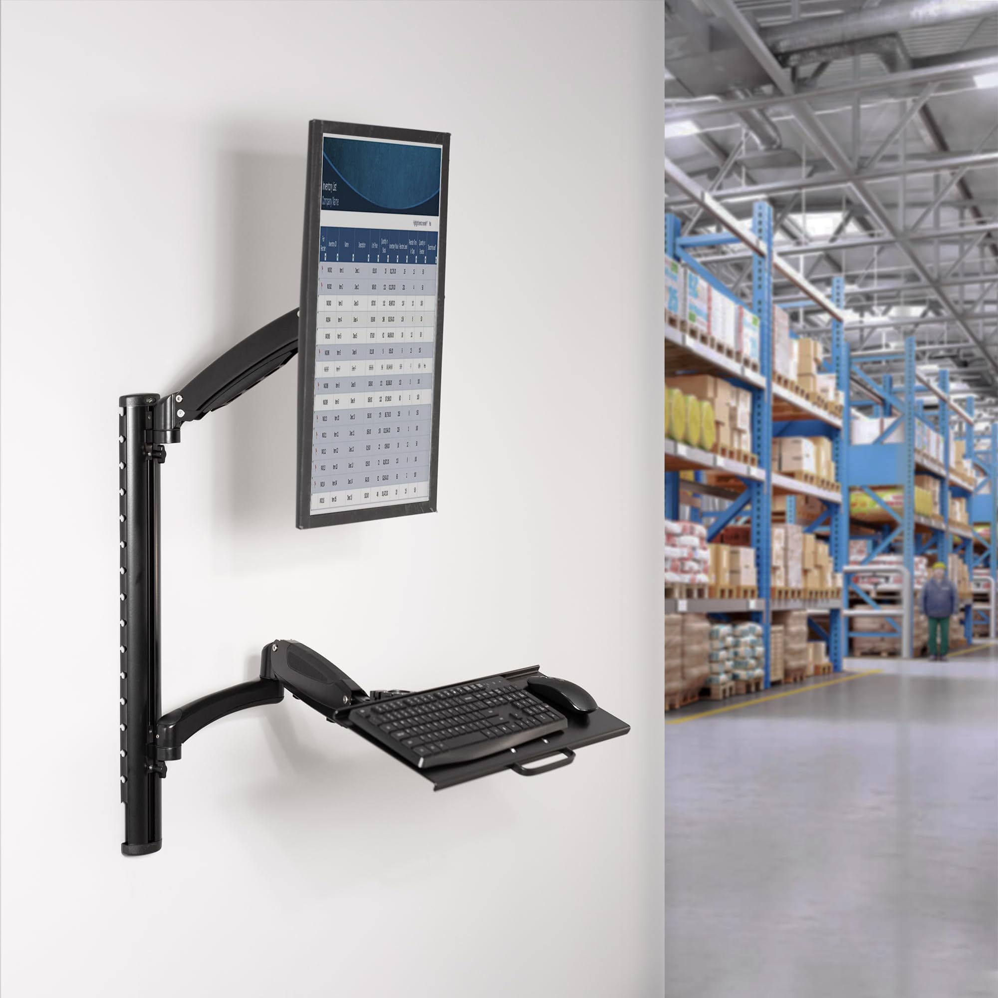 VIVO Black Sit-Stand Wall Mount Counterbalance Height Adjustable Monitor and Keyboard Workstation for Screens up to 27 inches STAND-SIT1K