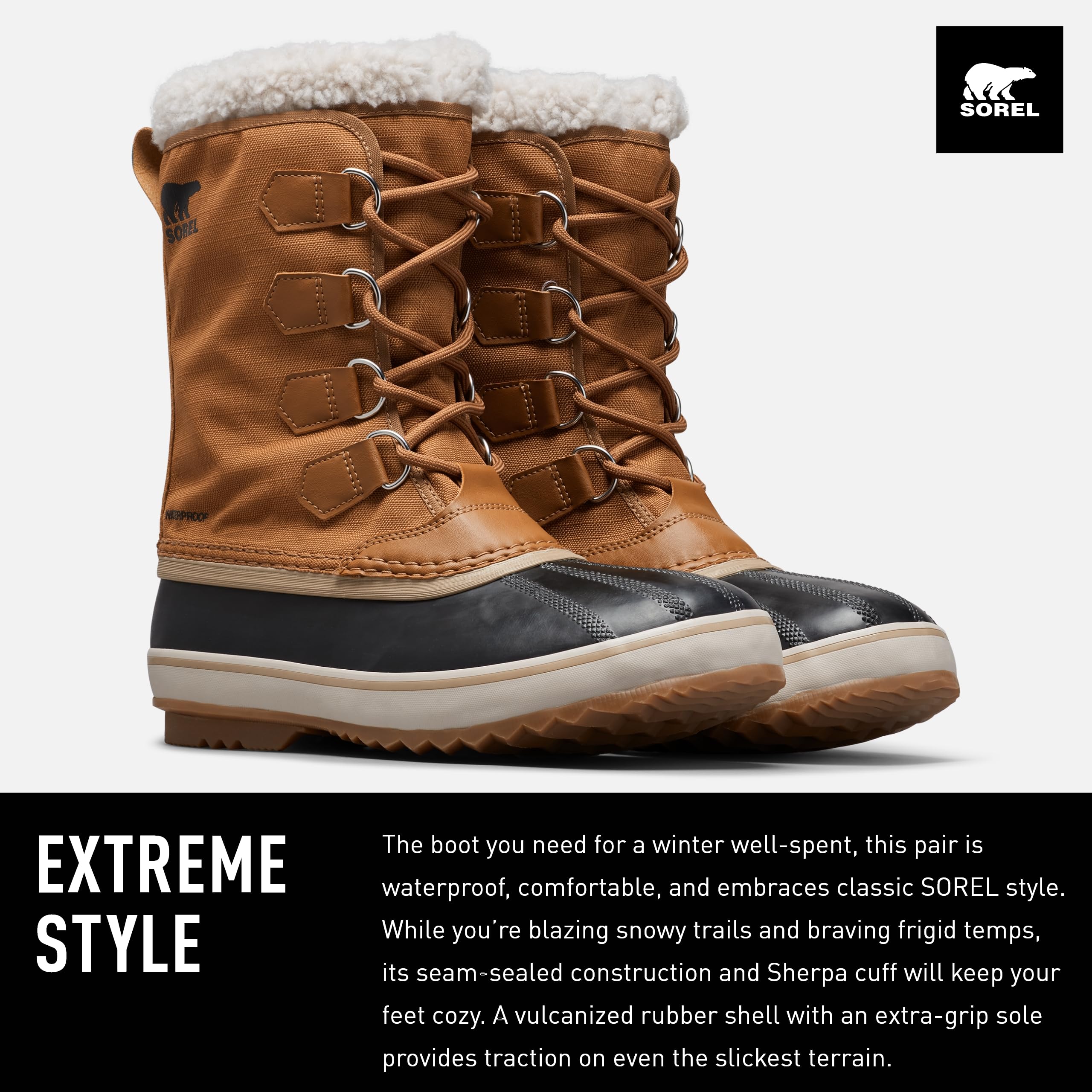 Sorel Men's Snow Winter Boots, Camel Brown Black, 11