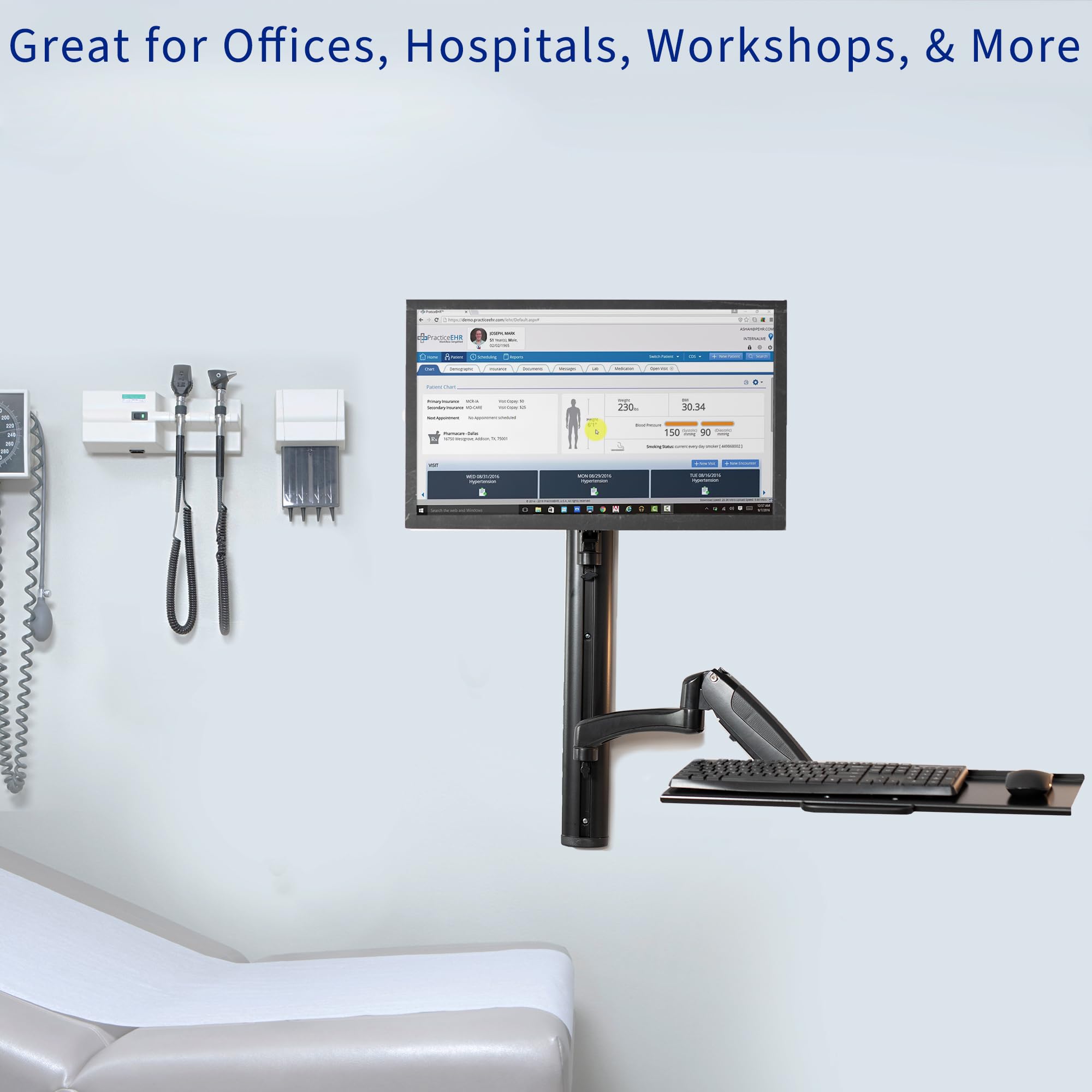VIVO Black Sit-Stand Wall Mount Counterbalance Height Adjustable Monitor and Keyboard Workstation for Screens up to 27 inches STAND-SIT1K