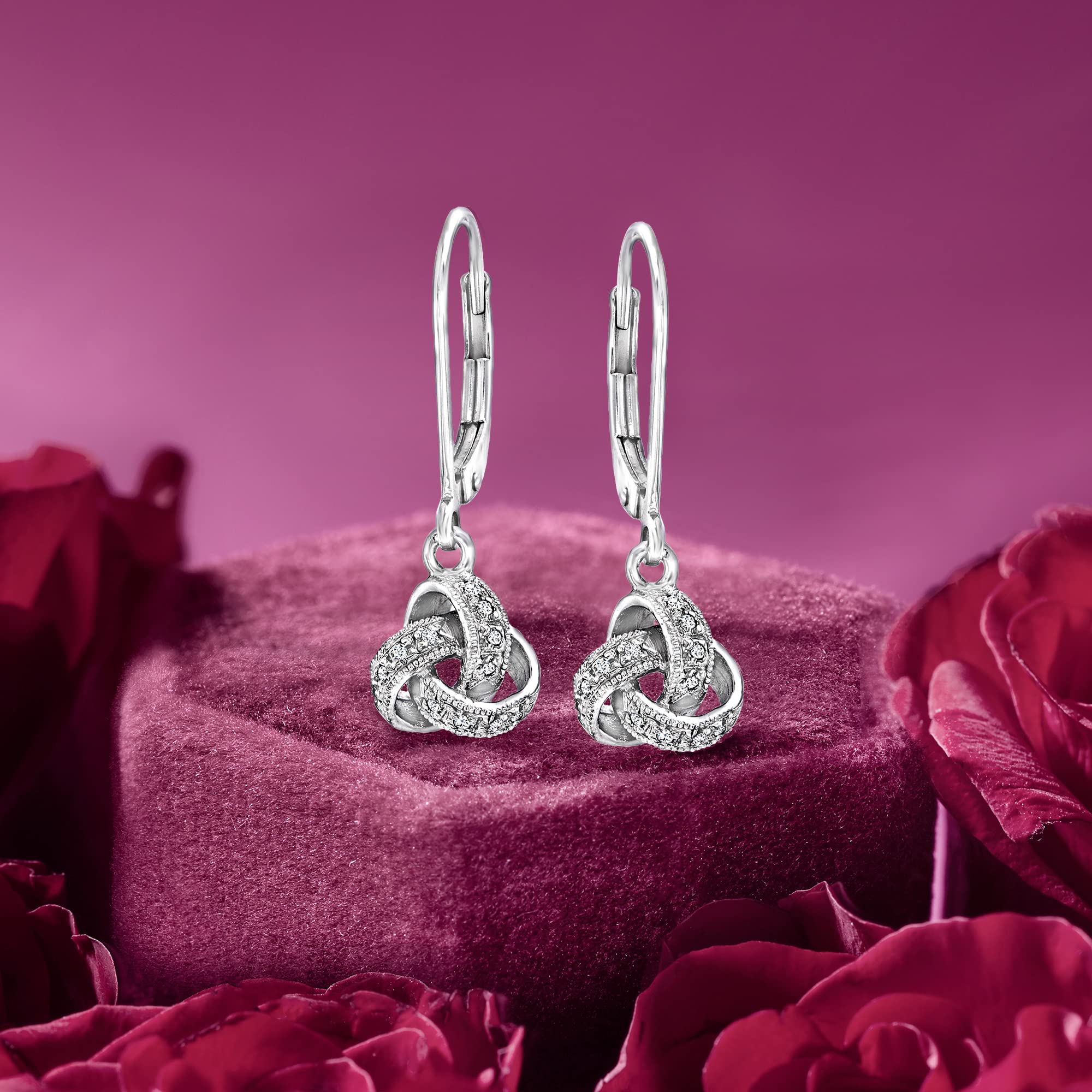 Ross-Simons Diamond-Accented Love Knot Drop Earrings in Sterling Silver