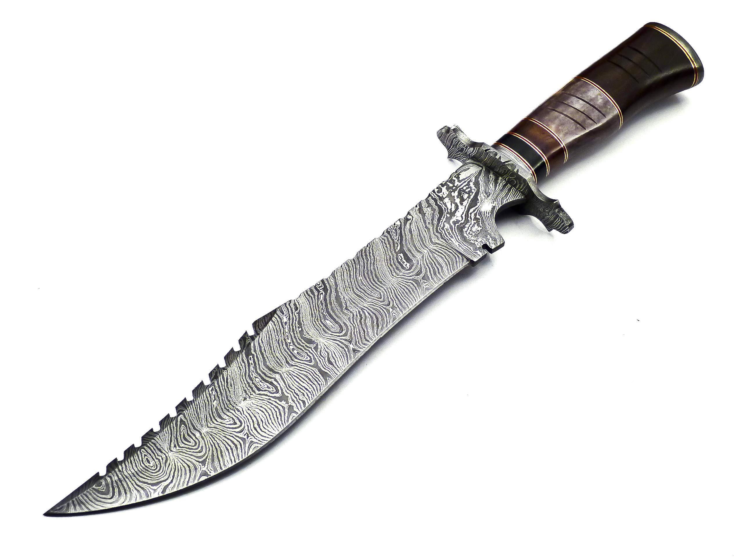 UK UNIQUE SHARP KNIVES BK-3039 Handmade Damascus Steel 15 Inches Damascus Steel Hunting Knife - Beautiful Rose Wood & Bone Handle