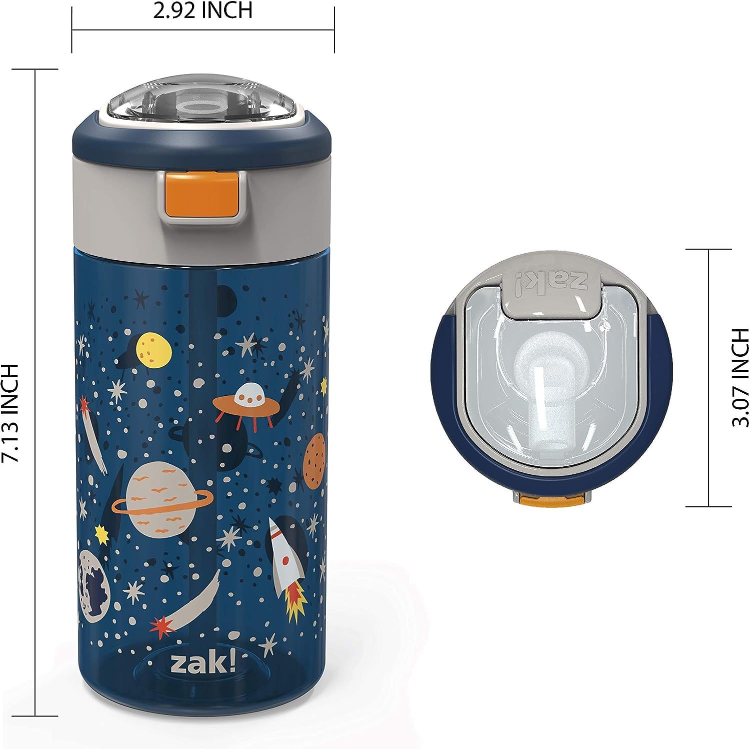 Zak Designs Genesis Durable Plastic Water Bottle with Easy-Open Button Lid and Built-In Carry Handle, Leak-Proof Design is Perfect for Outdoor Sports (18oz, Space, Non-BPA)