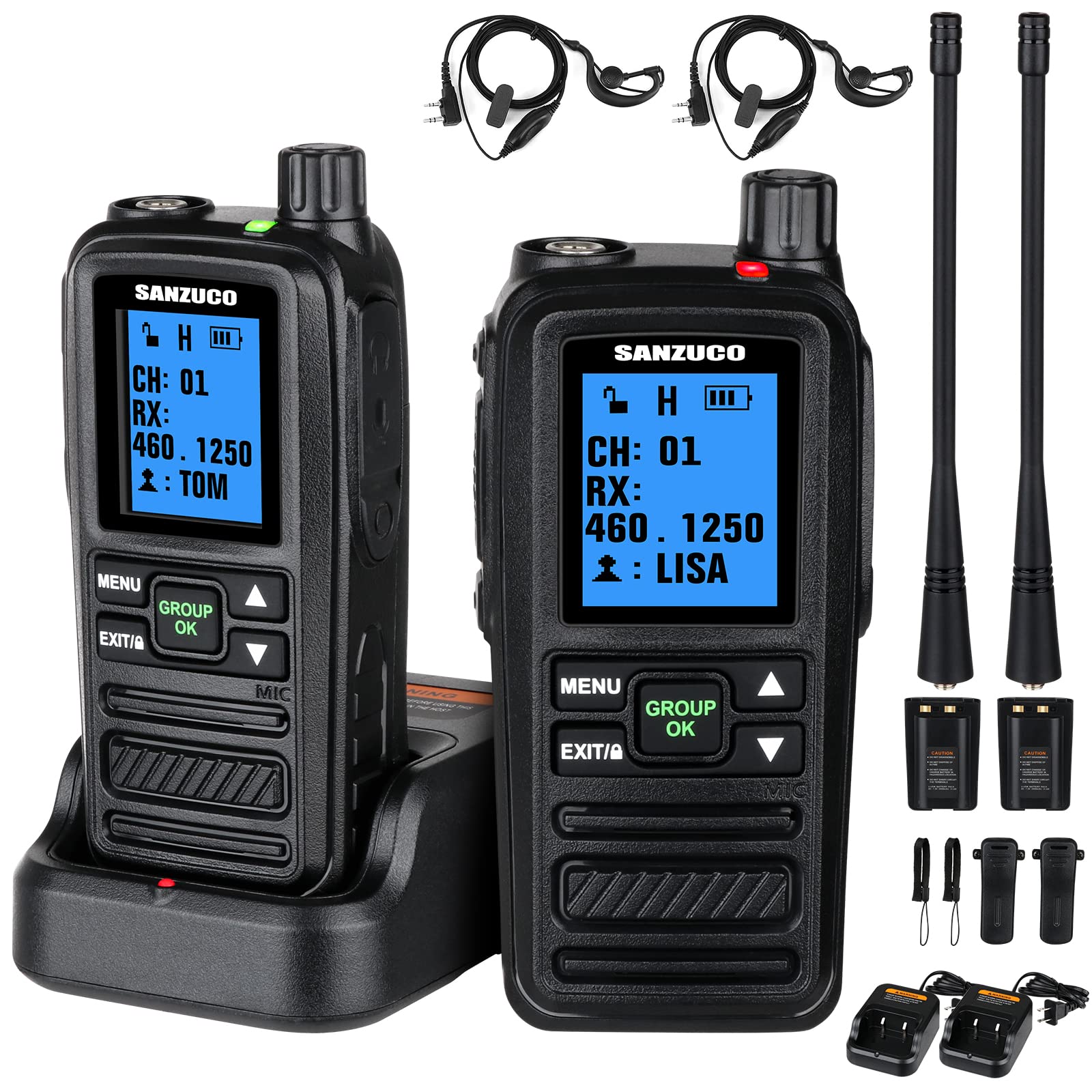Walkie Talkies for Adults SANZUCO Long Range Walkie Talkies Two Way Radio Long Range 5 miles Distance Rechargeable 2 Two Radio 2000mAh Battery(2 Pack)