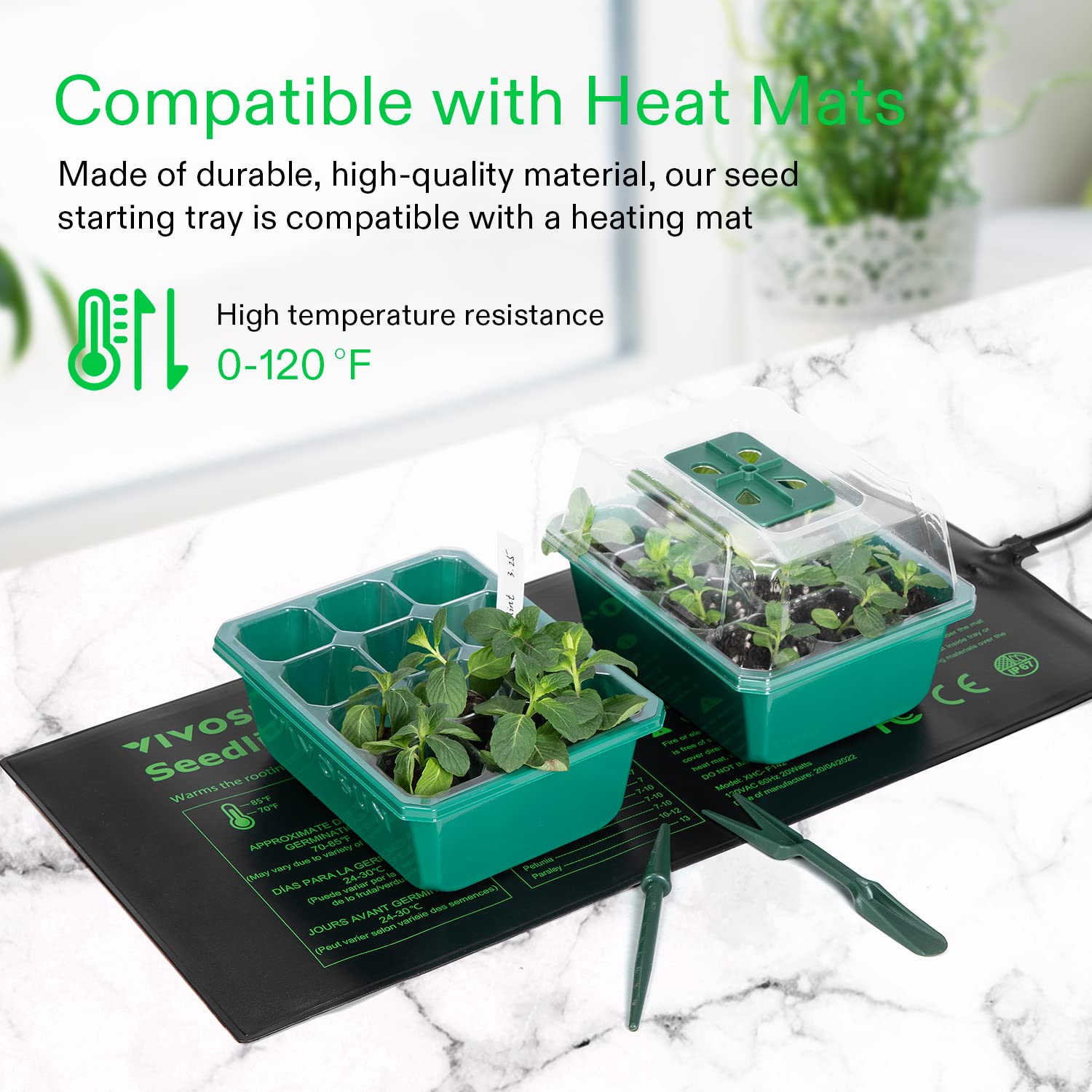 VIVOSUN 6-Pack Seed Starter Trays, 72-Cell Seed Starter Kit with Humidity Dome, and 6-Pack Seed Starter Trays with 10"x20.75" Seedling Heat Mat, Self-Adjusting Dual Digital Display Temperature Control