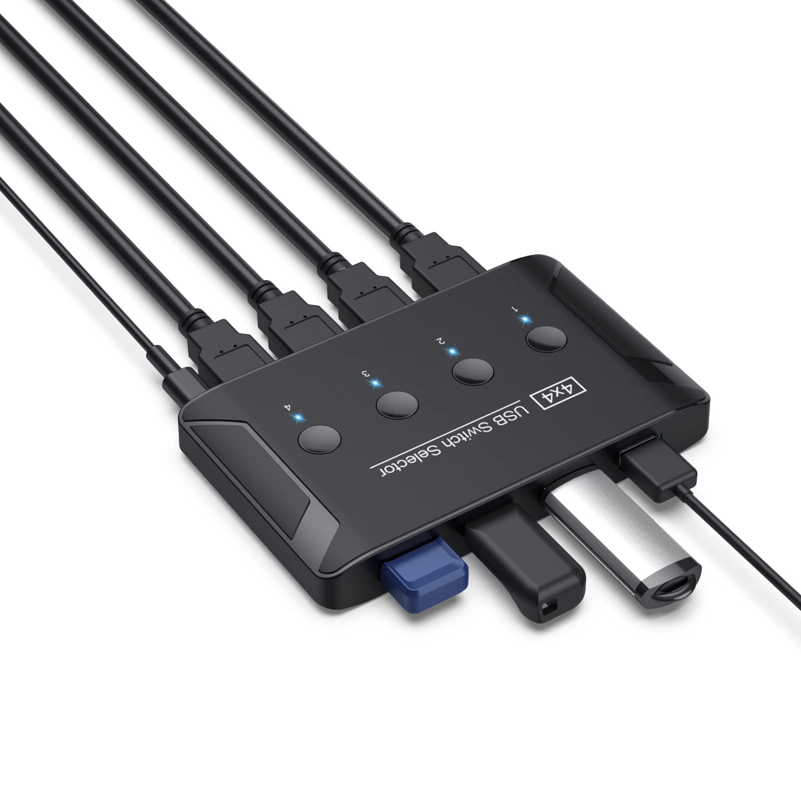 USB 3.0 Switch Selector 4 Port 2 Computers Peripheral Switcher Adapter Hub for PC Printer Mouse Keyboard with One Button Switch