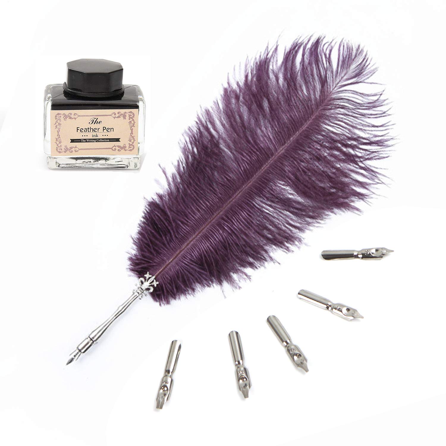 ZZKOKO Calligraphy Pens Set - Quill Pen Set for Beginners, Calligraphy Set Includes Feather Dip Pen, Seal Stamp, 3 Wax Seal Sticks, White Wax, 5 Nibs, Black Ink Bottle