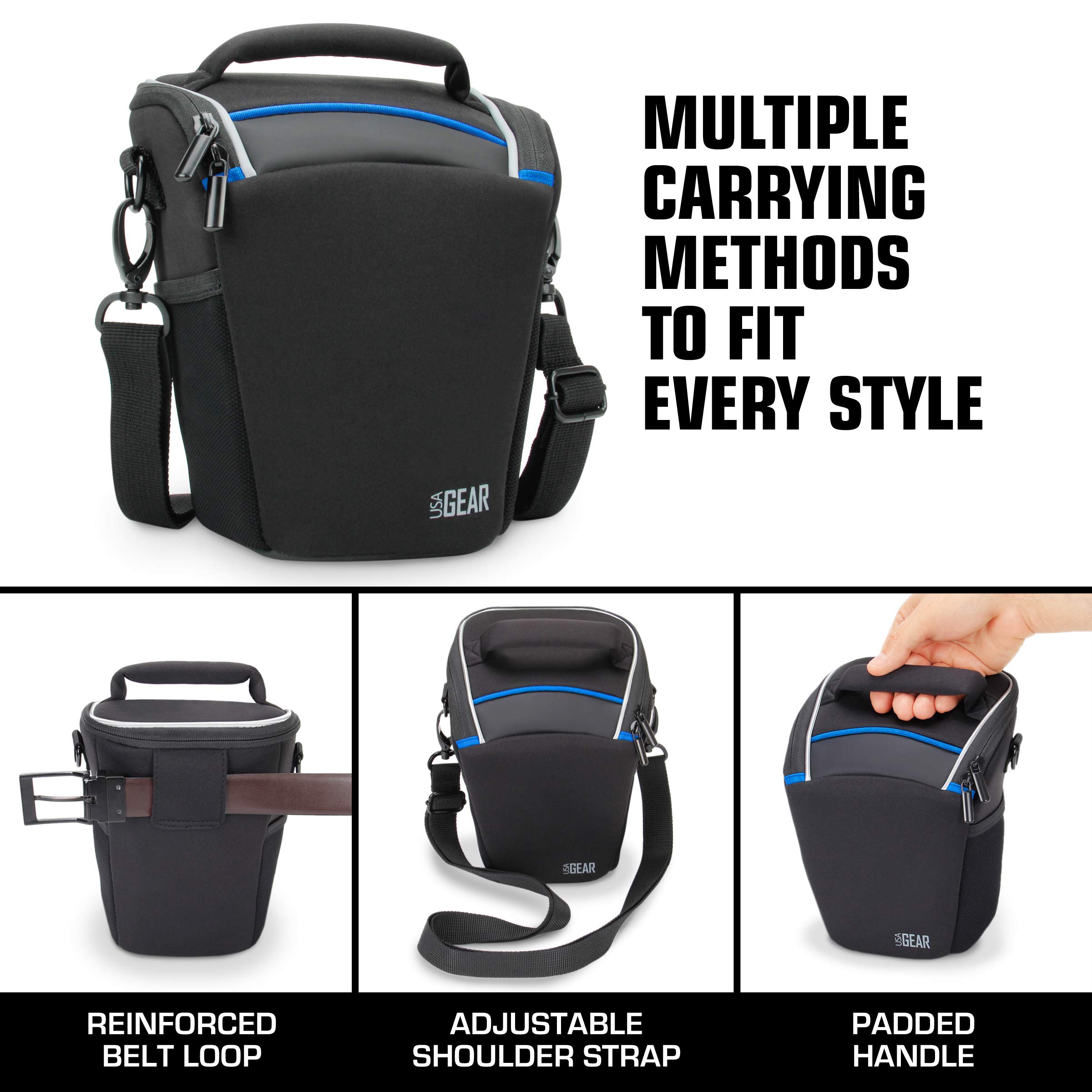 USA Gear DSLR Camera Case for Men and Women with Top Loading Accessibility, Adjustable Shoulder, Small Camera Sling Bag, Travel Padded Handle - Camera Holster Bag for Nikon, Canon, Panasonic (Black)