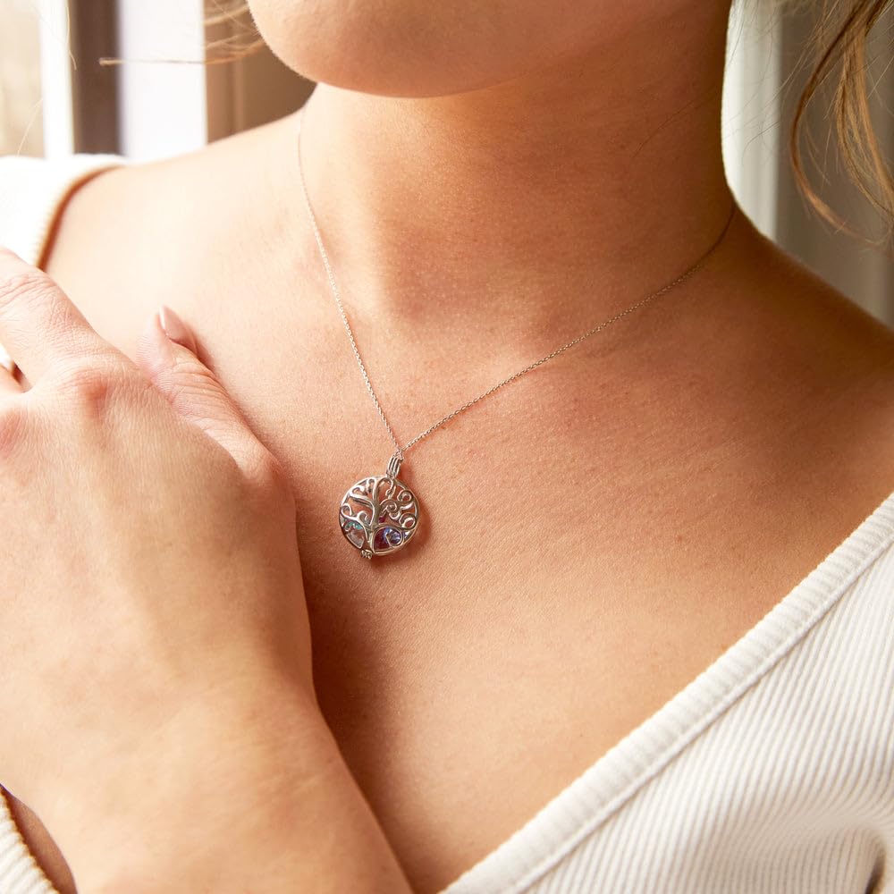 Women's Sterling Silver Personalized 6mm Round Simulated Birthstone Family Tree Locket (16" chain) - Personalized Birthstone Necklaces - Family Tree Jewelry - Gifts for Mom