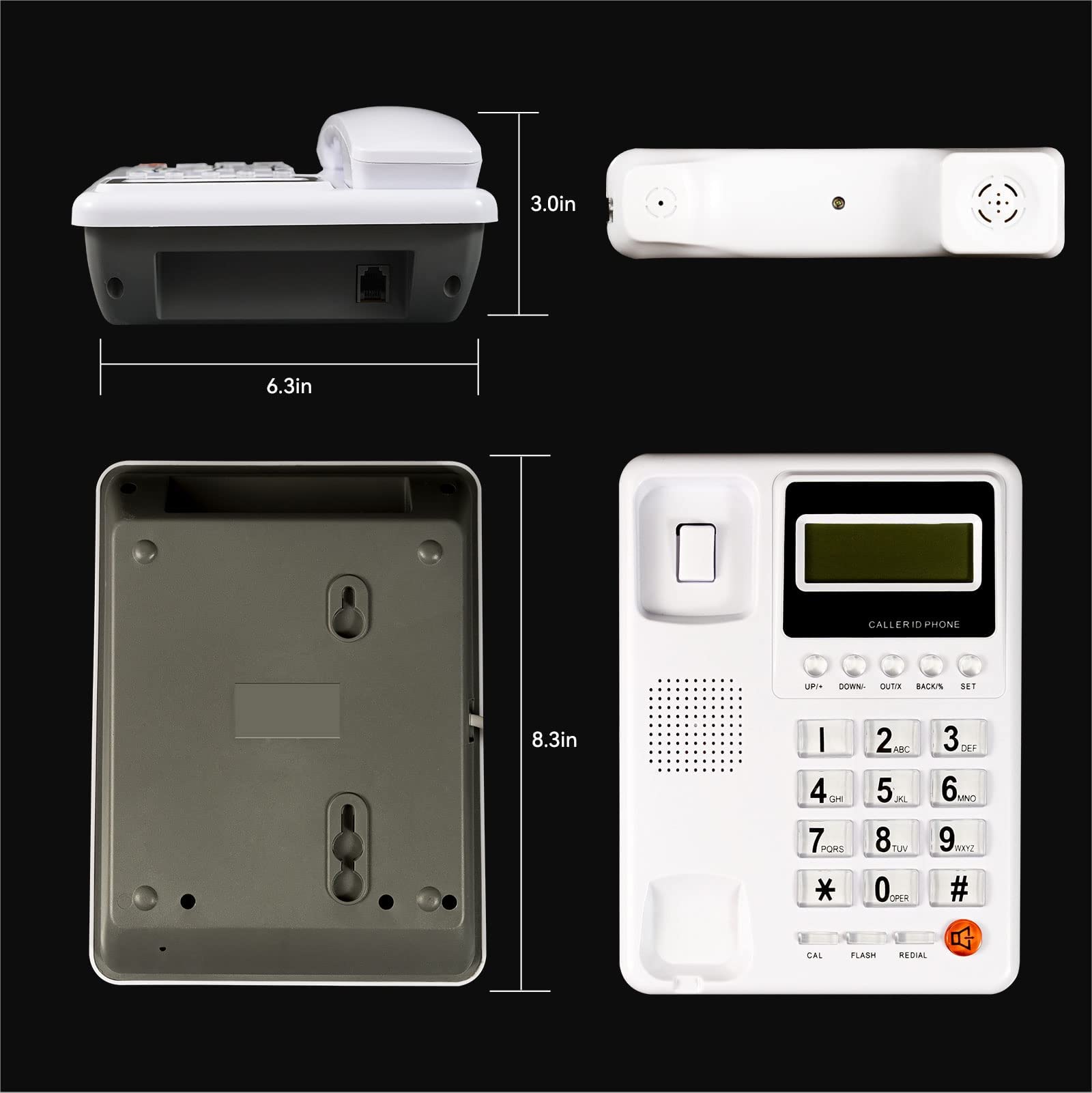 Upgraded Telephone Corded Phone Dual Interface Wired Telephone Big Button Landline Phones with Number Display Suitable for Office, Front Desk, Home, Hotel, Seniors (Black) (White)