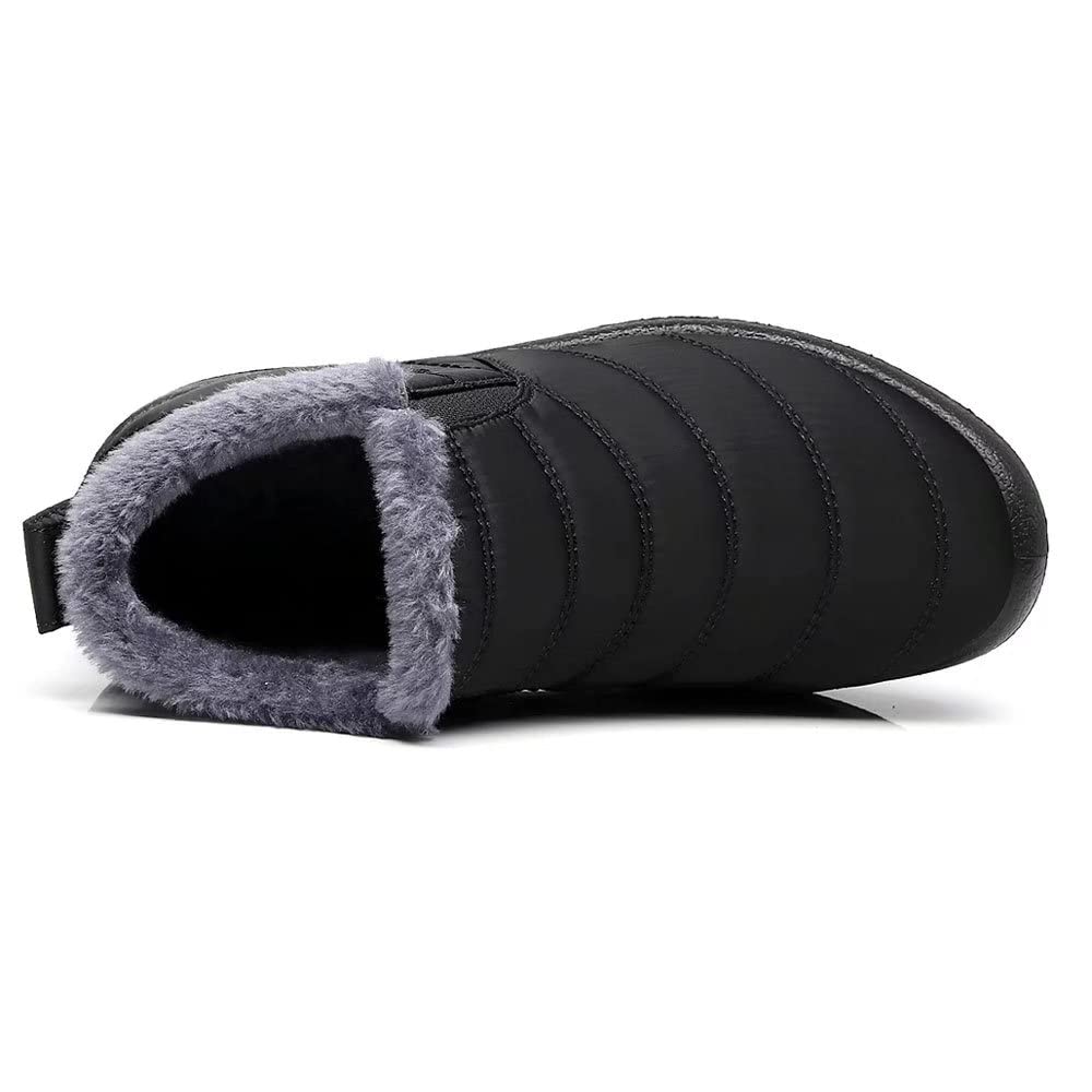 Women Warm Ankle Snow Boots Fur Lining Thickening Slip On Winter Shoes Black US 8.5(41)