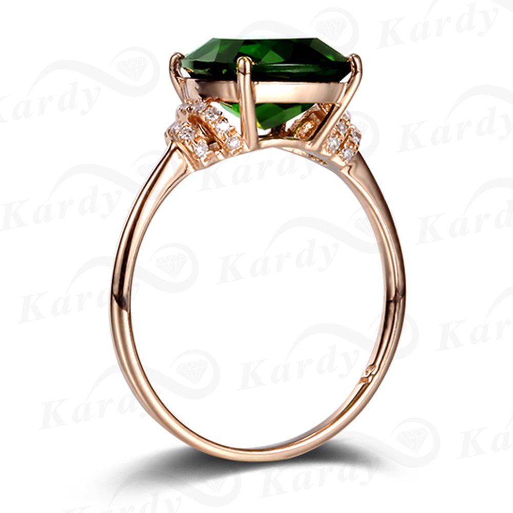 Succinct Fashion Jewelry Women's Green Diopside Gemstone 14K Rose Gold Promise Wedding Engagement Diamond Band Ring