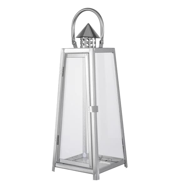 TABLECLOTHSFACTORY 15" Silver Cone Top Stainless Steel Lantern Candle Holder Tabletop Centerpiece