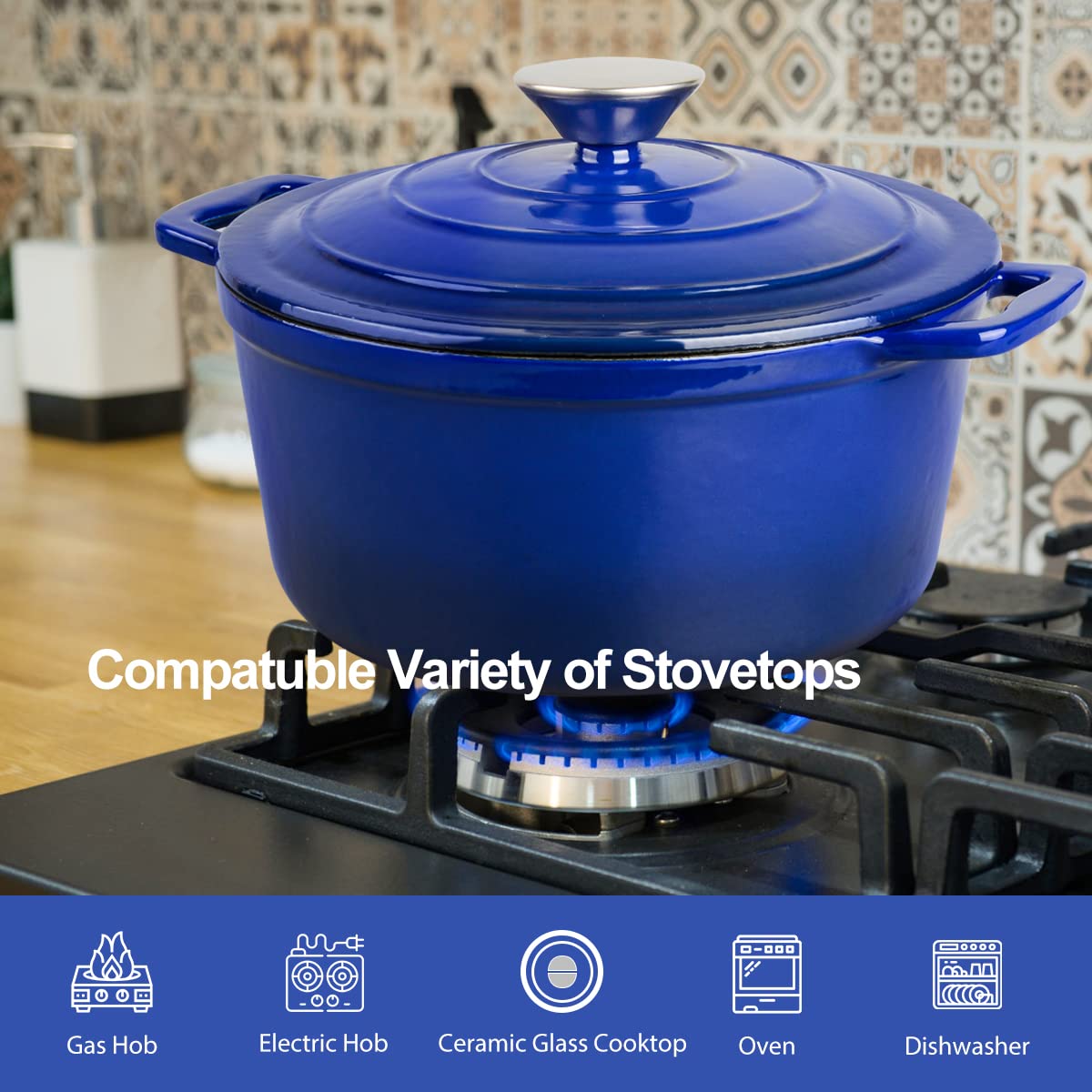 WESMART 3 Quart Non-Stick Heavy-Duty Cast Iron Dutch Oven Pot w/Enamel Coating, Large Loop Handles, for Baking, Roasting, Braising, Gas, Electric, Induction, Oven Compatible, 3 Qt for 3-4 people