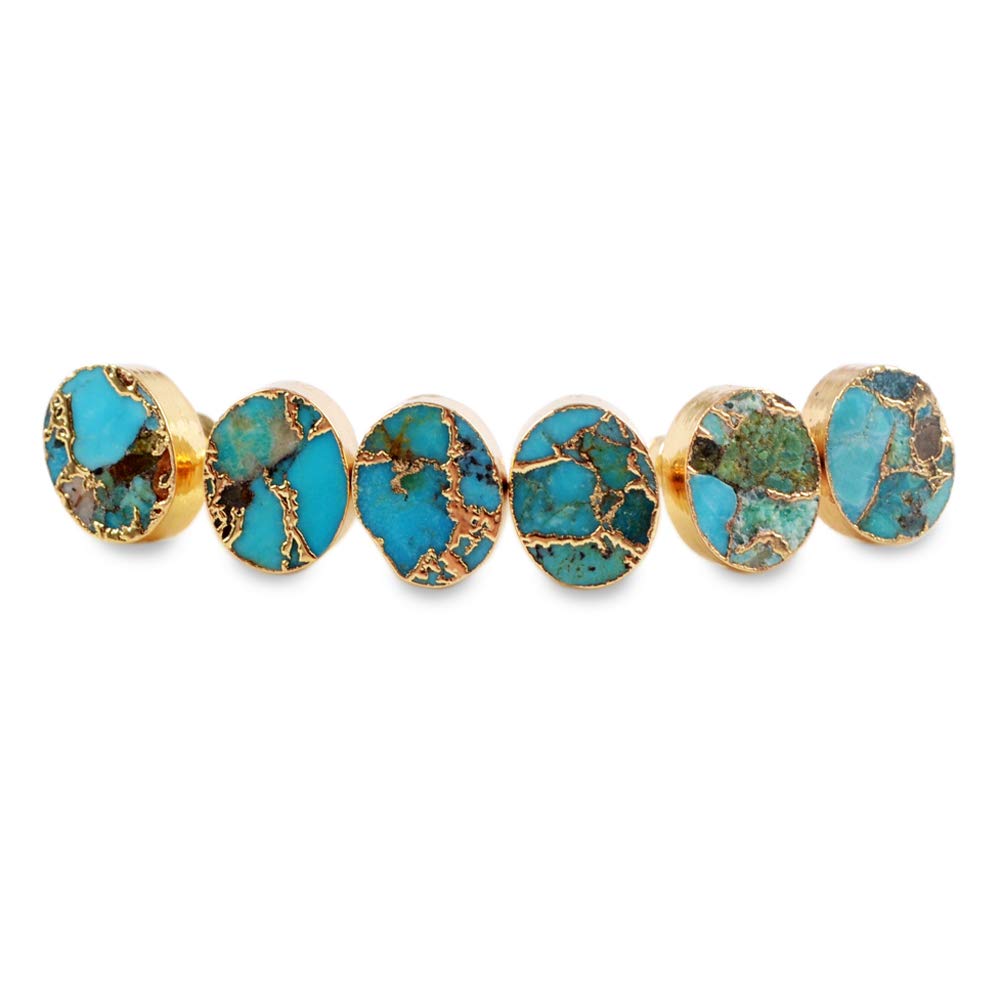 ZENGORI 1 Pair Oval Gold Plated Copper Natural Turquoise Post Stud Earrings G1546
