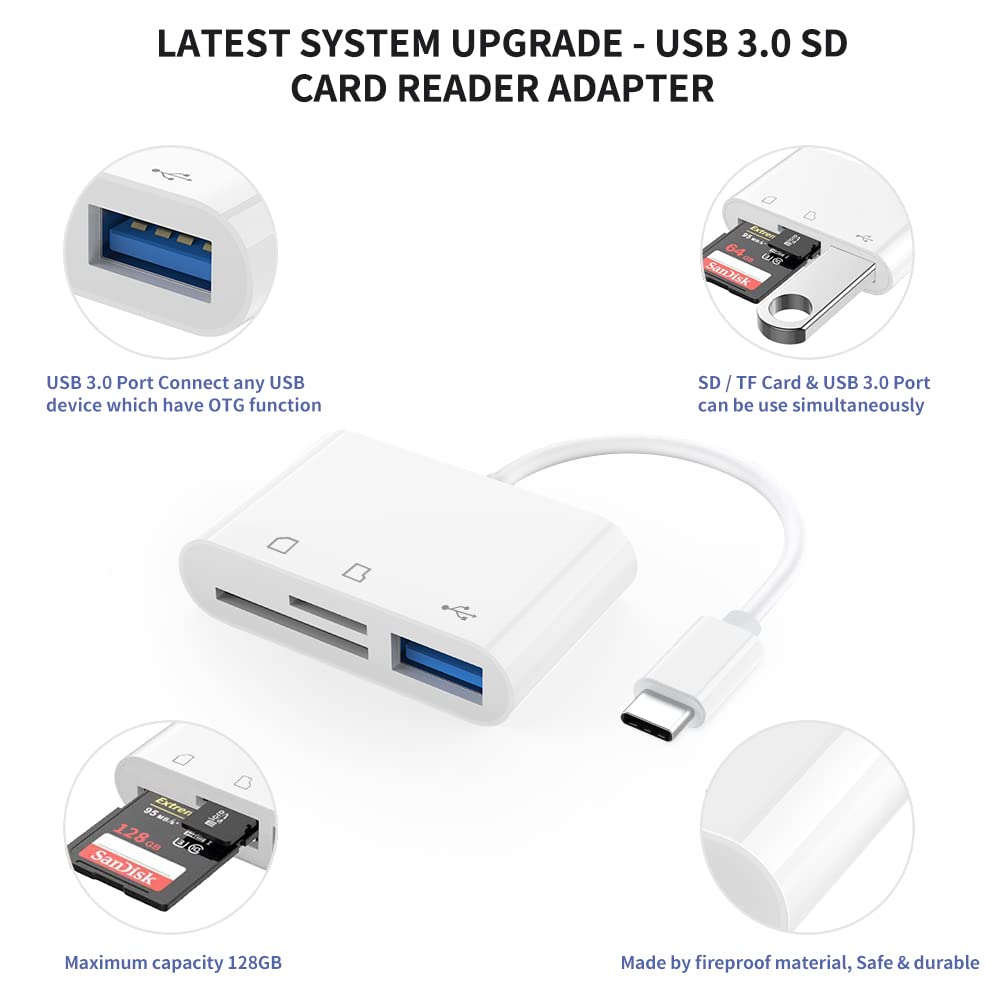 USB C SD Card Reader, Camera Memory Card Reader USB C to USB Compatible with iPad Pro/New MacBook/iMac 7/Samsung Chromebook Micro TF/SD Card Reader USB C Adapter for More USB C Device.