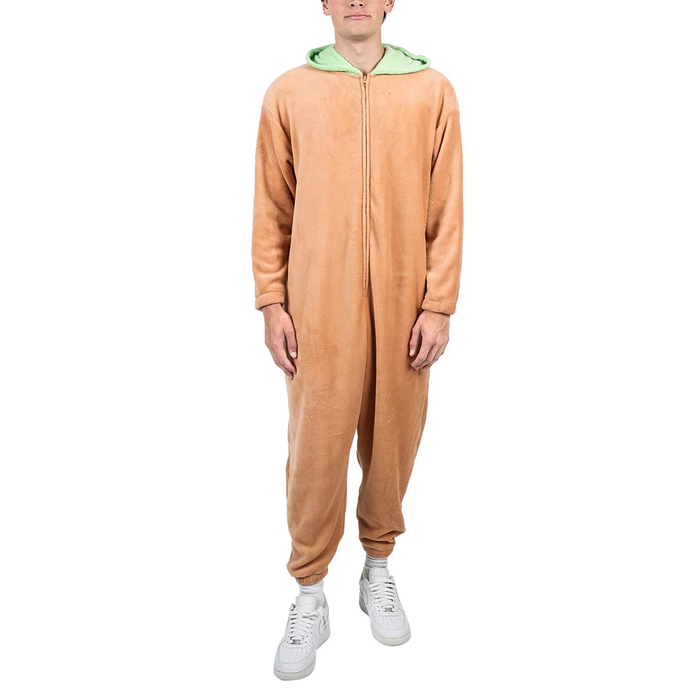 Star Wars The Mandalorian Baby Grogu Hooded Kigurumi Union Suit Pajama Onesie with Ears-Medium Brown