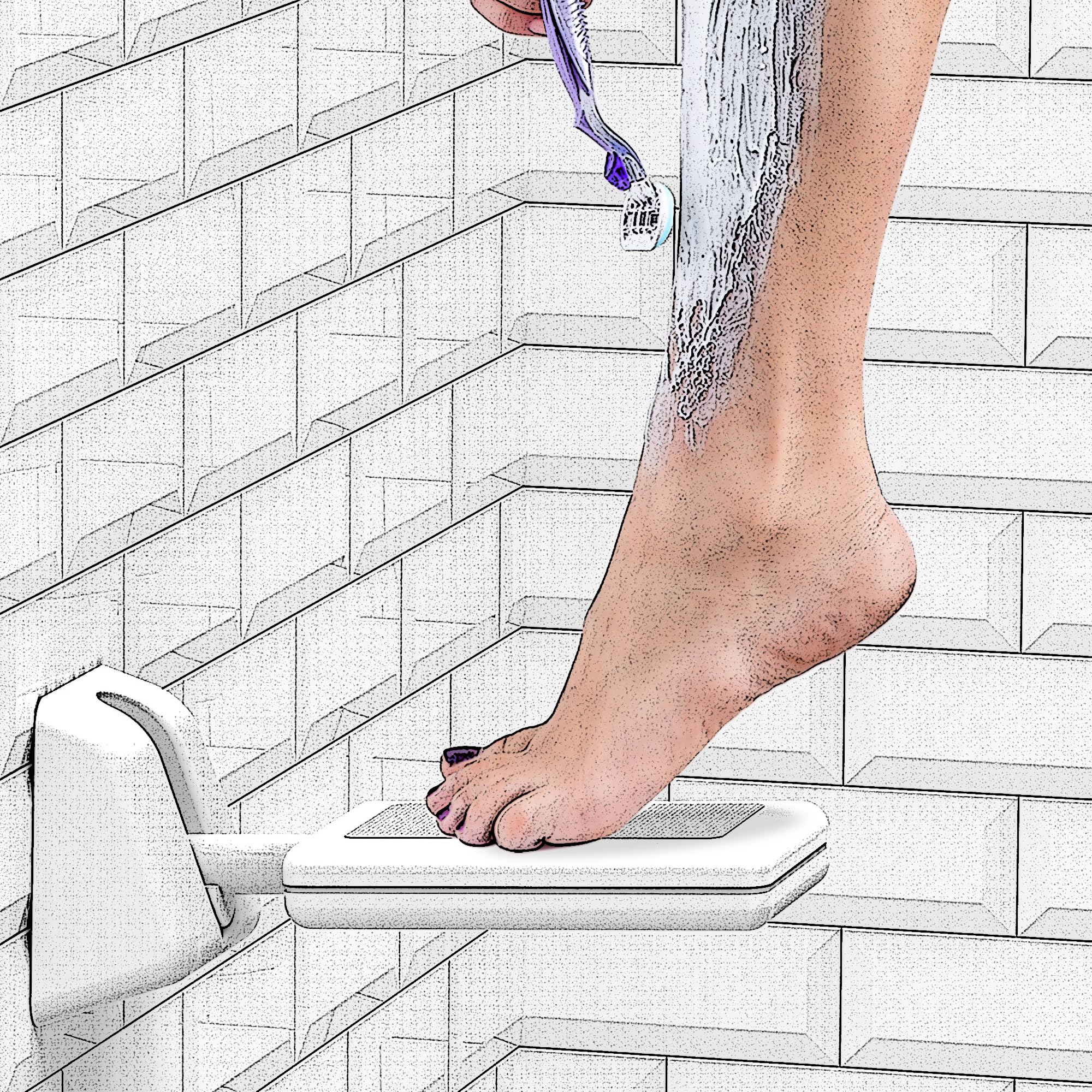 SAFETY+BEAUTY Shower Wall Foldable Foot Rest for Shaving Legs, Washing Feet, Pedal for Lacing Up Shoes, Rust-Proof, 200lbs Loading Capacity, White
