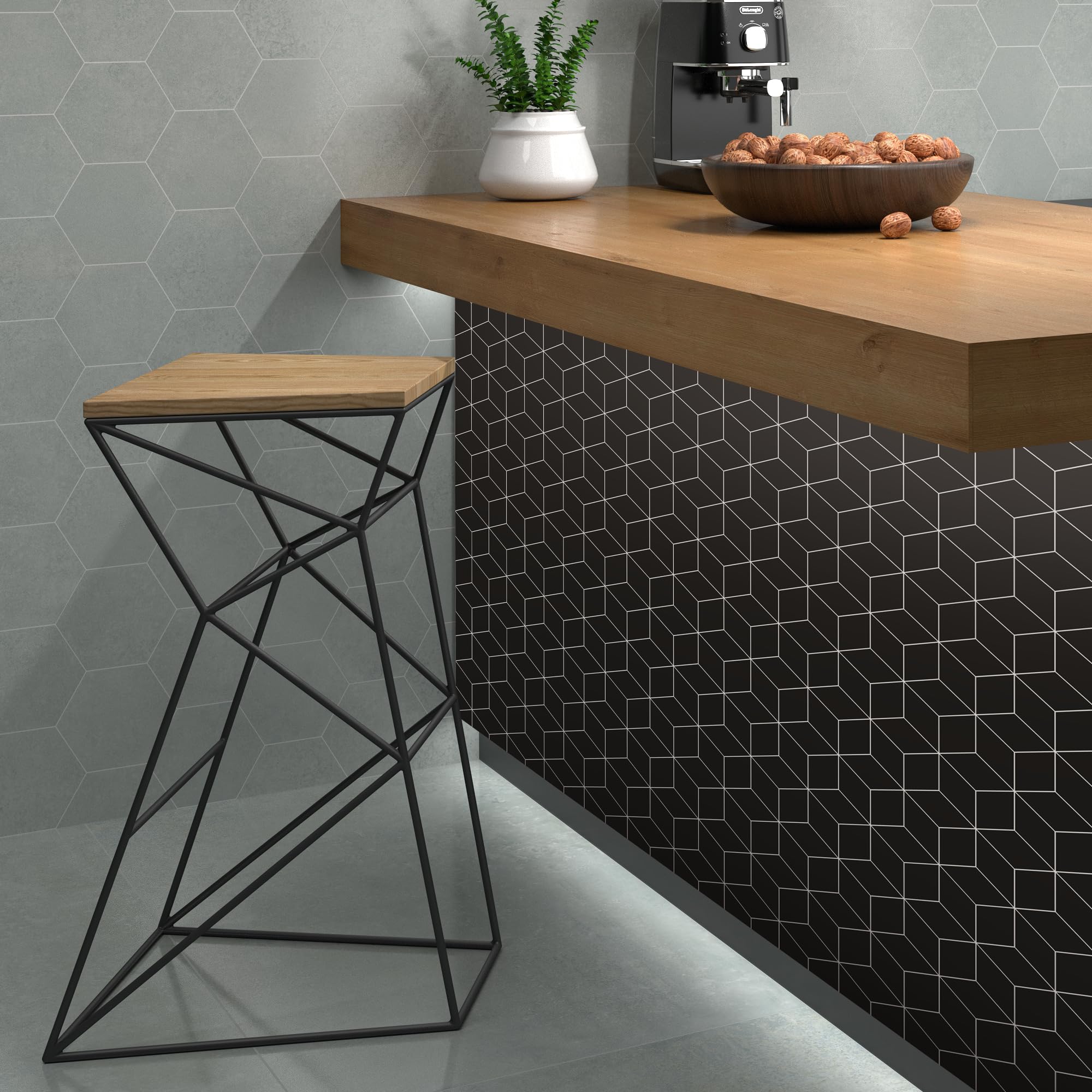 The Tiles Plaza Rhombus Backsplash Tile for Kitchen Peel and Stick, Stone Composite Self Adhesive Tiles, 3D Cube Wall Tile for Kitchen, 12 x 13 Inch 10 Sheets Navy Blue