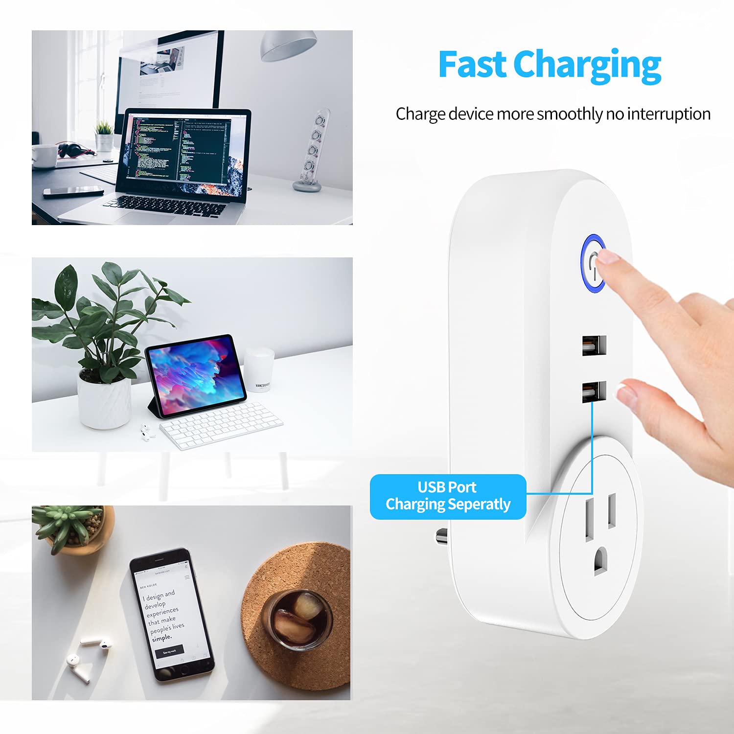 Smart Plug with 2xUSB(10A, 100-240V), Svipear WiFi Socket Compatible with Alexa, Google Home, No Hub Required, Remote Control Your Home Appliances from Anywhere, Only Supports 2.4GHz Network (2)