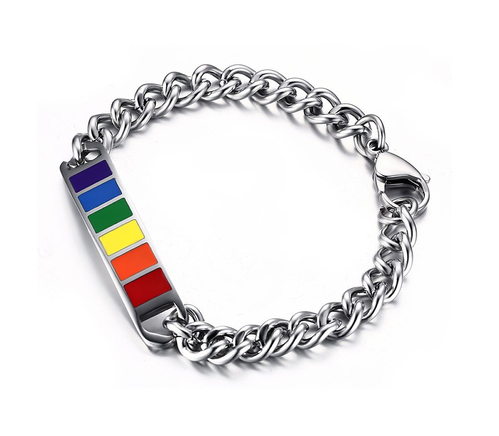 VNOX Jewelry Stainless Steel Rainbow Rubber Gay & Lesbian Pride Bracelet,Width 10mm,8"