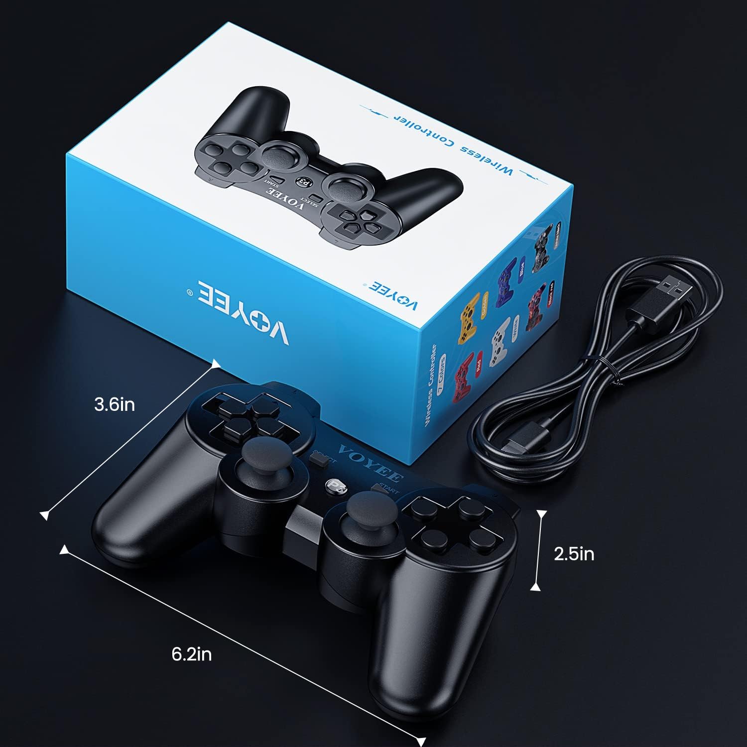 VOYEE Wireless Controller Compatible with Playstation 3, PS-3 Controller with Upgraded Joystick/Rechargerable Battery/Motion Control/Double Shock (Black)
