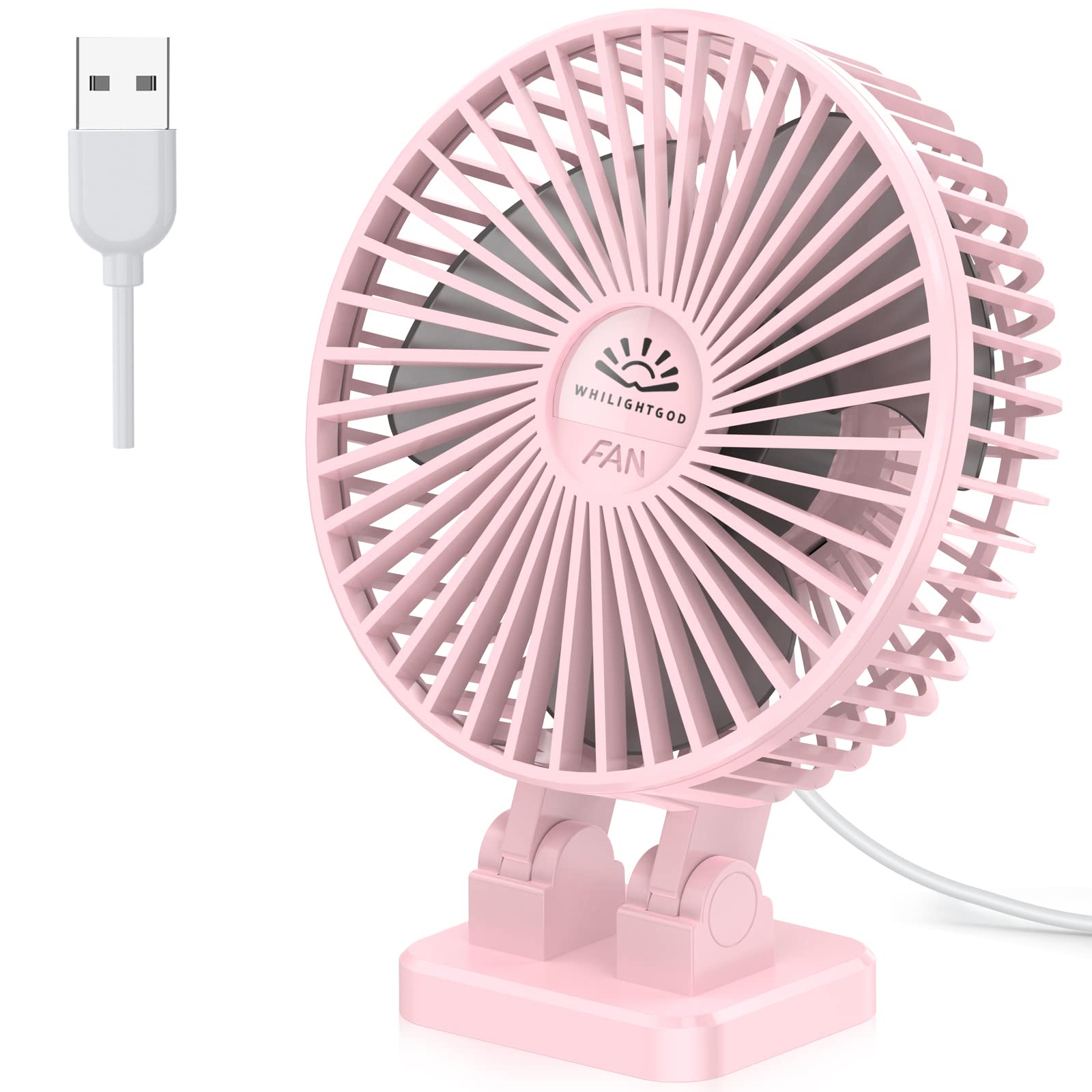 USB Fan for Desk, Mini Desk Fan, 3 speed in Single Button, Rotation Strong Wind Desktop Cooling Fan, Quite Mini Personal Fan for Home Office Table, 5inch (Pink)