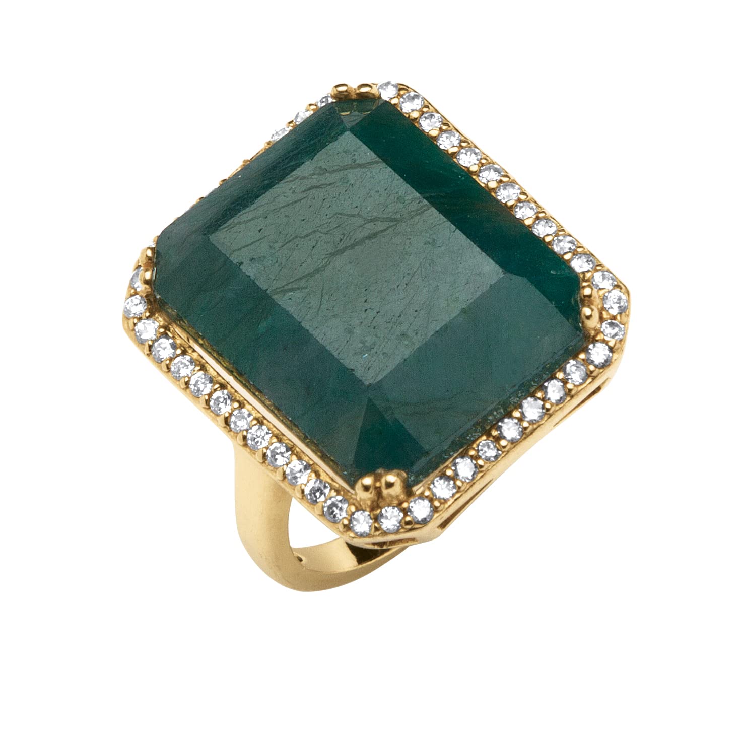 Yellow Gold-plated Sterling Silver Emerald Cut Genuine Green Sapphire and Round Cubic Zirconia Halo Ring Sizes 6-10 Size 10