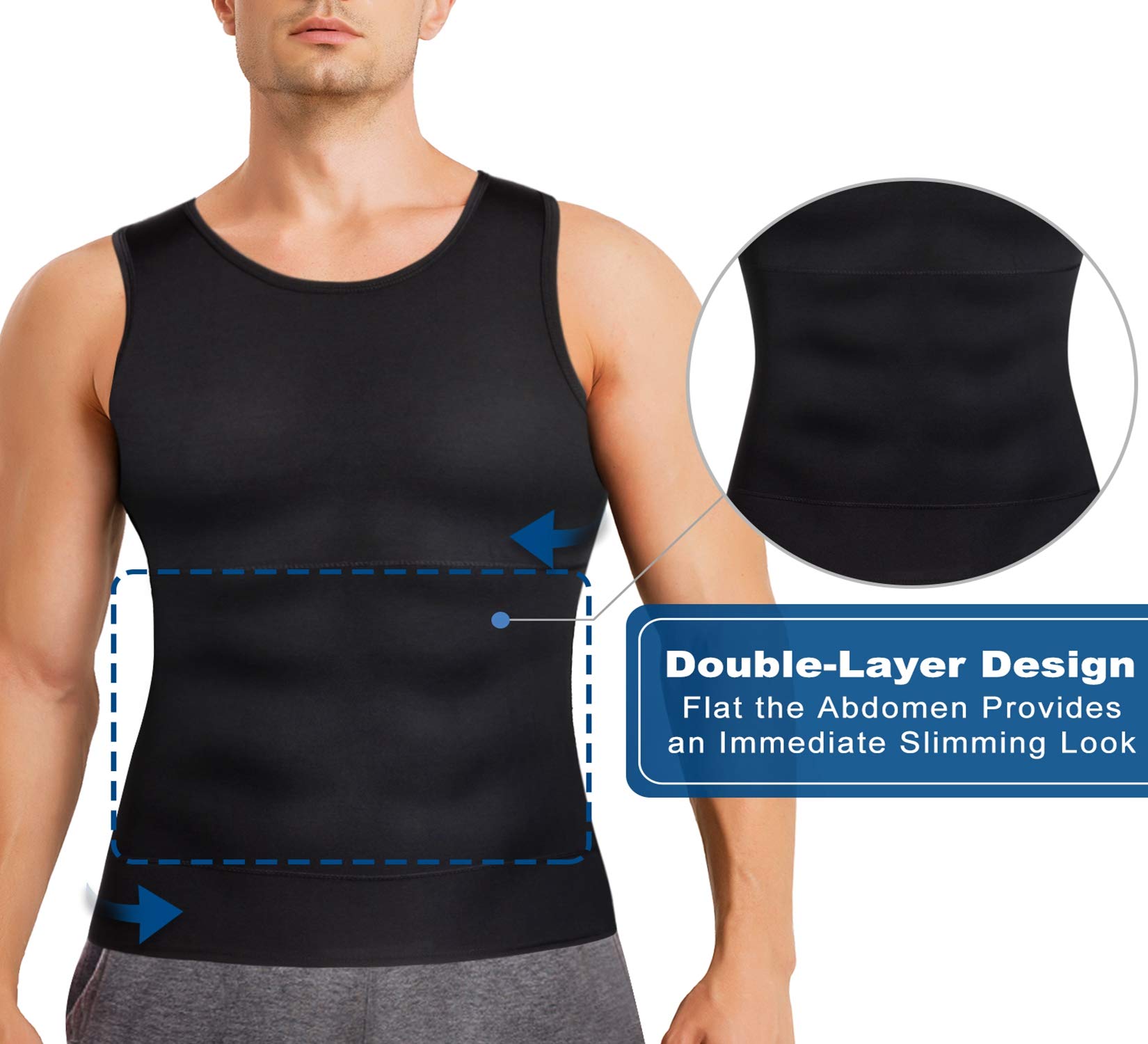 TAILONG Compression Shirt for Men Slimming Body Shaper Sport Vest Workout Tank Top Athletic Undershirt (Black, X-Large)
