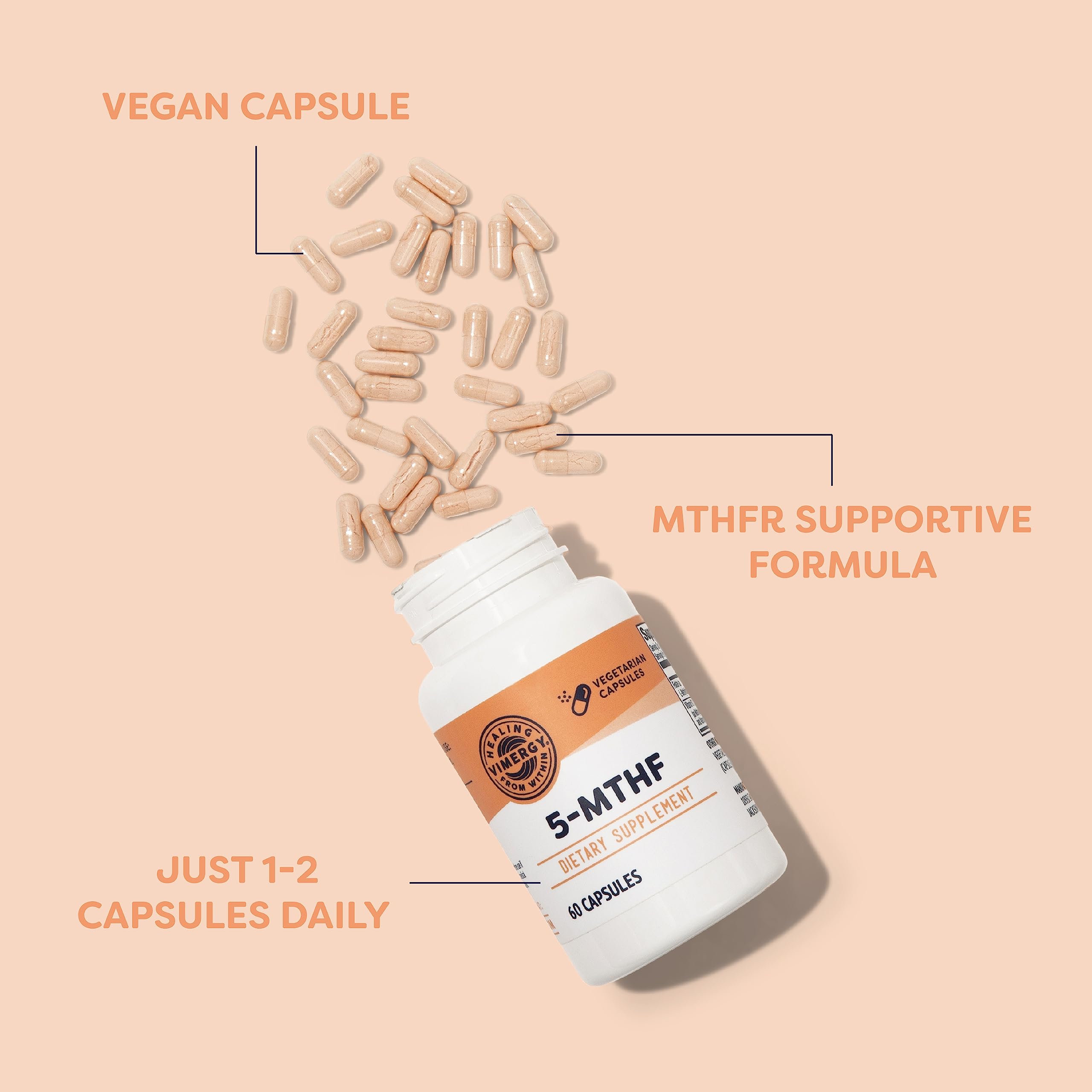 Vimergy 5-MTHF, 60 Servings – Highly Absorbable Capsules – Supports Brain Health & Cognitive Function – Healthy Mood Support Supplement* - Non-GMO, Gluten-Free, Vegan & Paleo Friendly (60 Count)