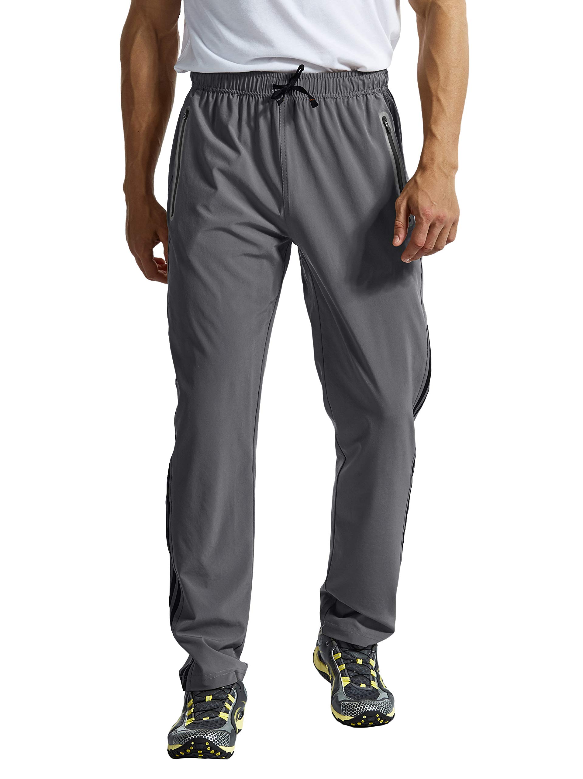 TBMPOY Men's Outdoor Hiking Pants Quick Dry Lightweight Mountain Running Active Jogger Pants Zipper Pockets Dark Gray XL