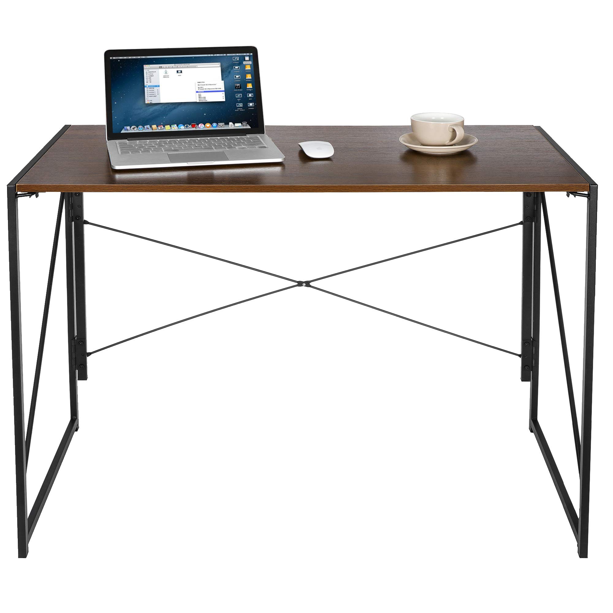 SUPER DEAL 40 inch Folding Computer Writing Desk Wood and Metal Study Desk, PC Laptop Home Office Study Table, Espresso