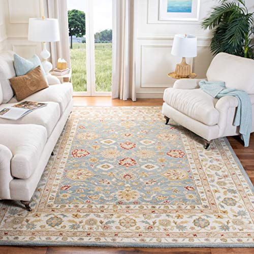 SAFAVIEH Antiquity Collection 5' x 8' Grey Blue / Beige AT822A Handmade Traditional Oriental Premium Wool Area Rug