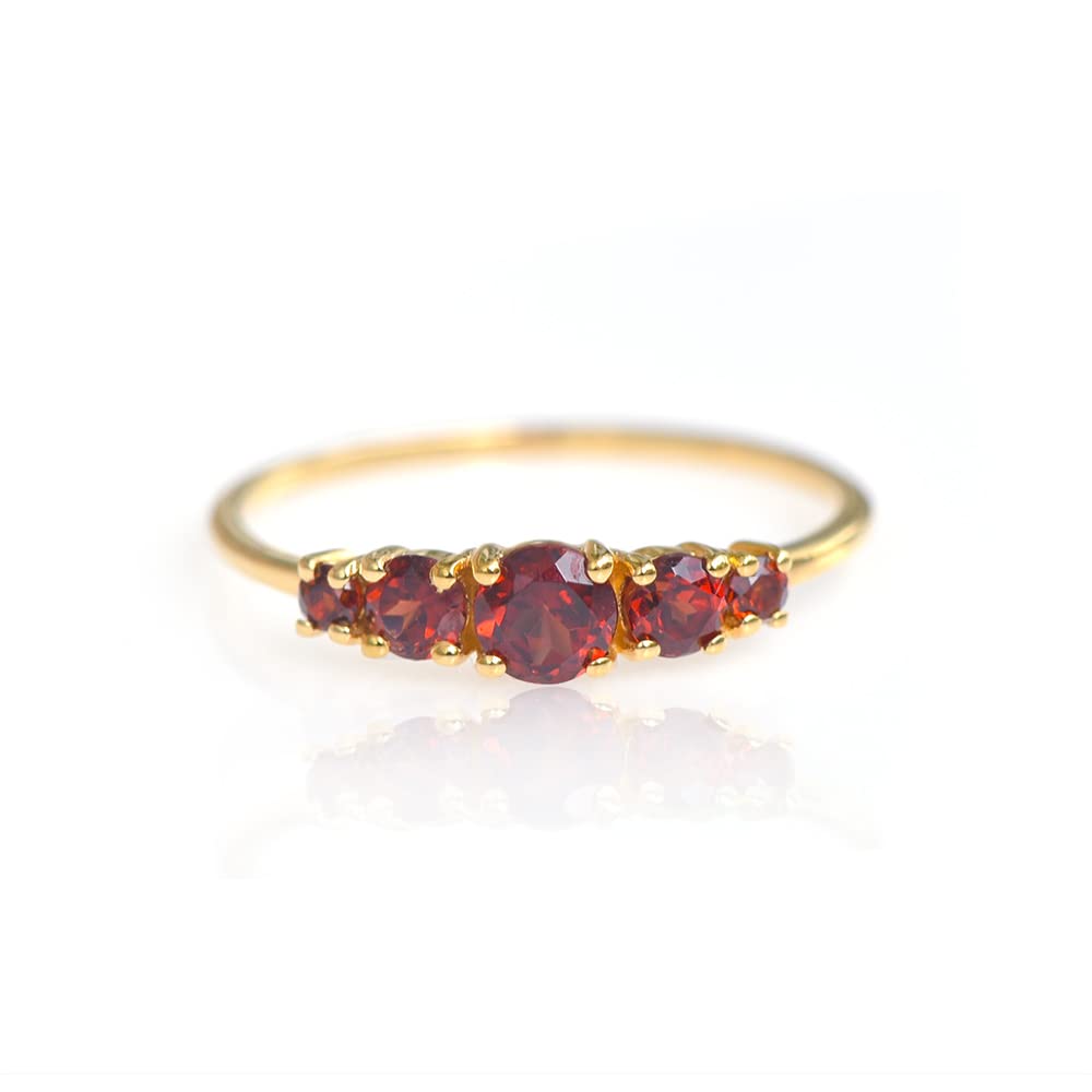 YoTreasure Garnet Solid 925 Sterling Silver Gold Plated Band Ring (6)