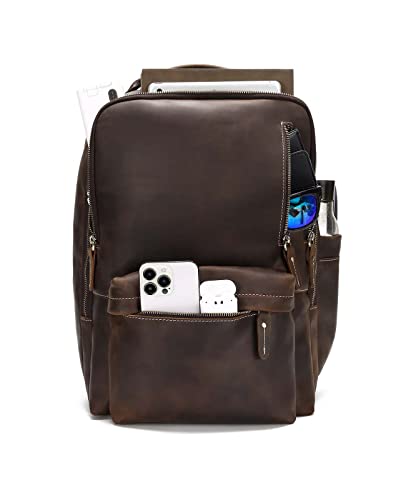 Taertii Full Grain Genuine Leather Backpack for Men, Fits 16" Laptop, Business Travel Work Daypack Rucksack 23L