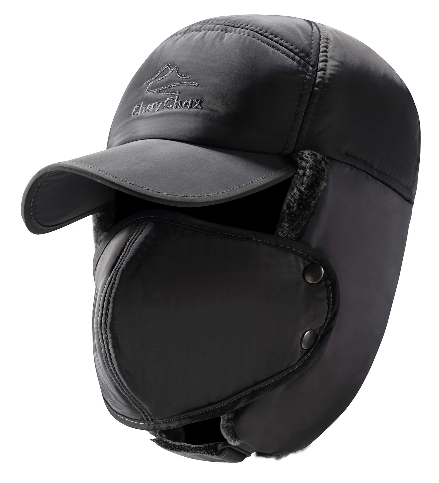 Trooper Trapper Hat Men Women Warm Winter Hats with Ear Flap Faux Fur Hunting Aviator Hat Black