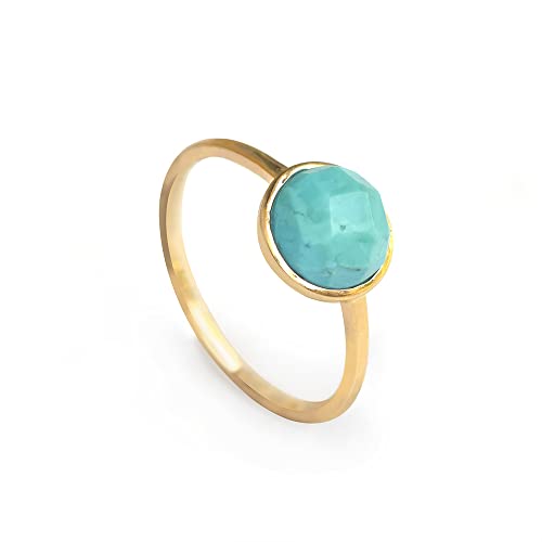 YoTreasure Turquoise Solitaire Ring, Solid 10K Yellow Gold