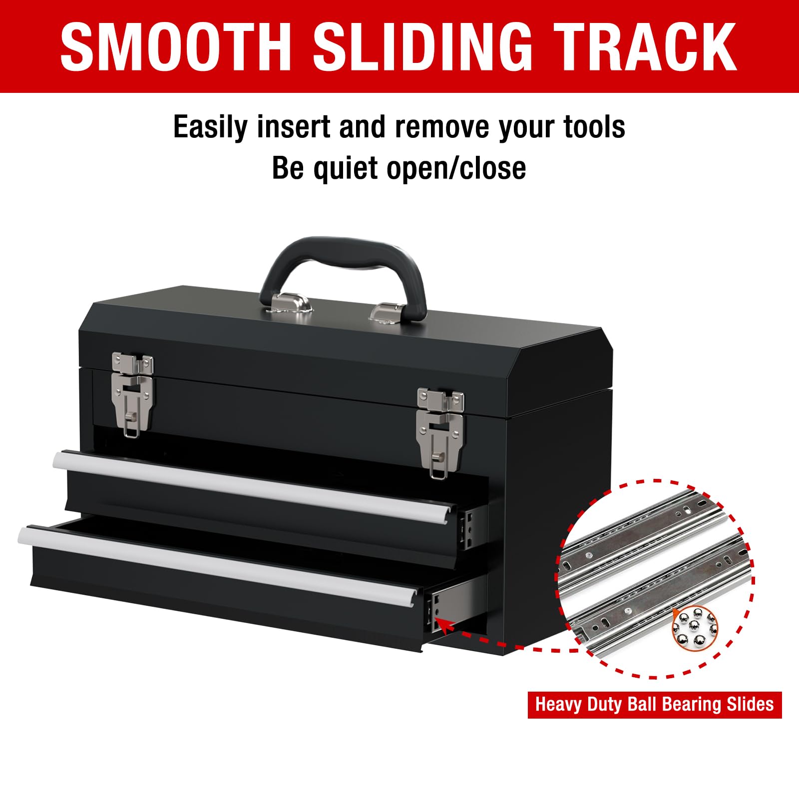 UNITEDPOWER Portable Metal Tool Box,2-Drawer Steel Organization Micro Tool Chest for Household, Warehouse, Repair Shop, Black