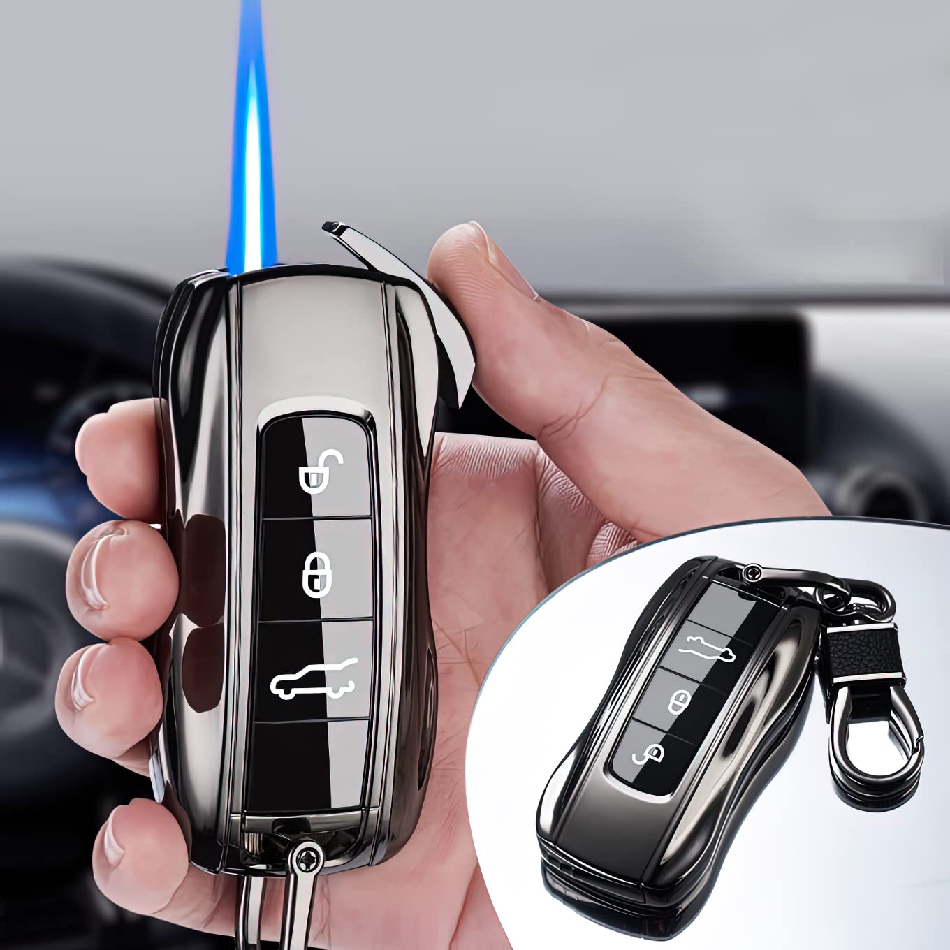 Torch Butane Lighter,Keychain Lighter, Torch Lighter, Butane Lighter, Blue Flame Lighter,Cool Design, Exquisite Packaging for Festival, Birthday, Candle, Gift for Men