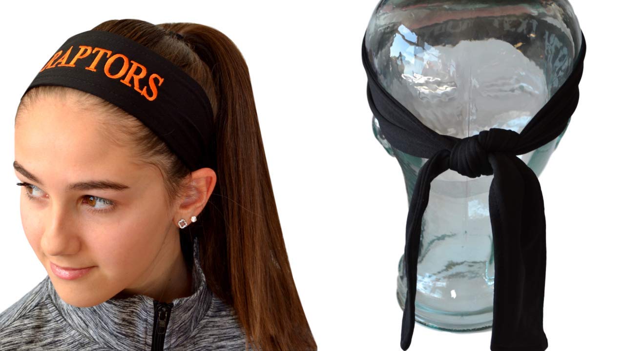 Volleyball TIE Back Moisture Wicking Headband Personalized with The Embroidered Name of Your Choice (Black Solid Tie Back) One Size