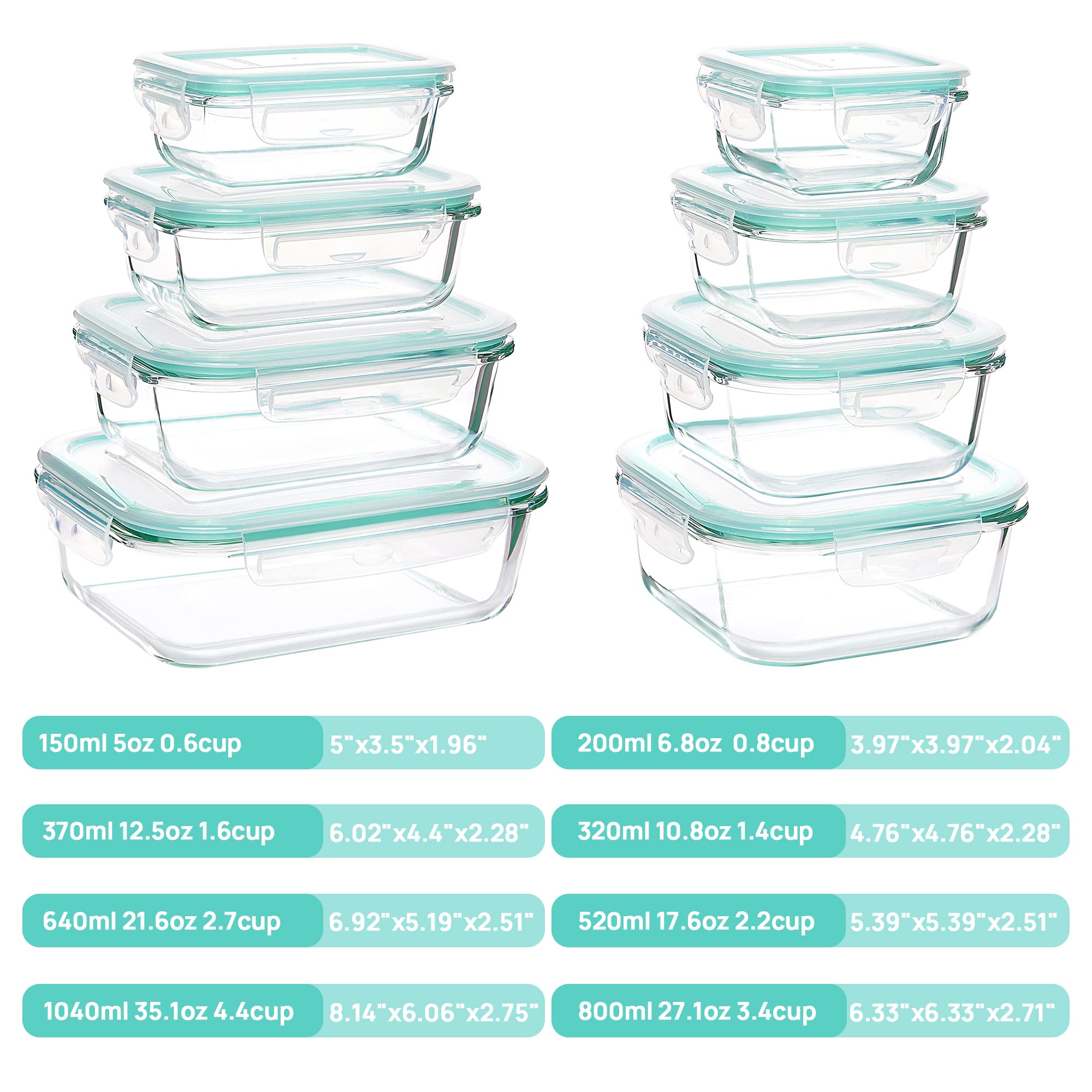 Vtopmart 8 Pack Glass Food Storage Containeres and 7 Pack Glass Jars with Bamboo Lids