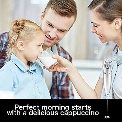 Zeattain Milk Frother Handheld Mixer, Battery Operated Electric Whisk Foam Maker for Cappuccino,Latte,Coffee,Matcha & More - Sliver