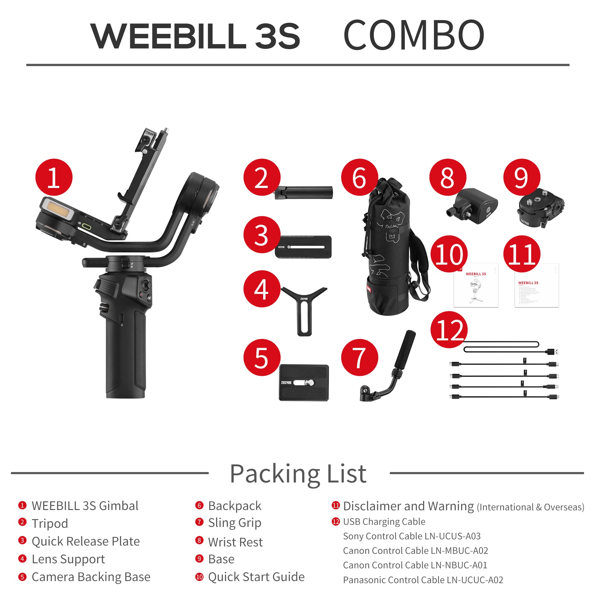 ZHIYUN Weebill 3S Combo Gimbal Stabilizer for DSLR and Mirrorless Camera Canon/Nikon/Sony/Panasonic/Fujifilm, Native Vertical Shooting,Extendable Sling Grip